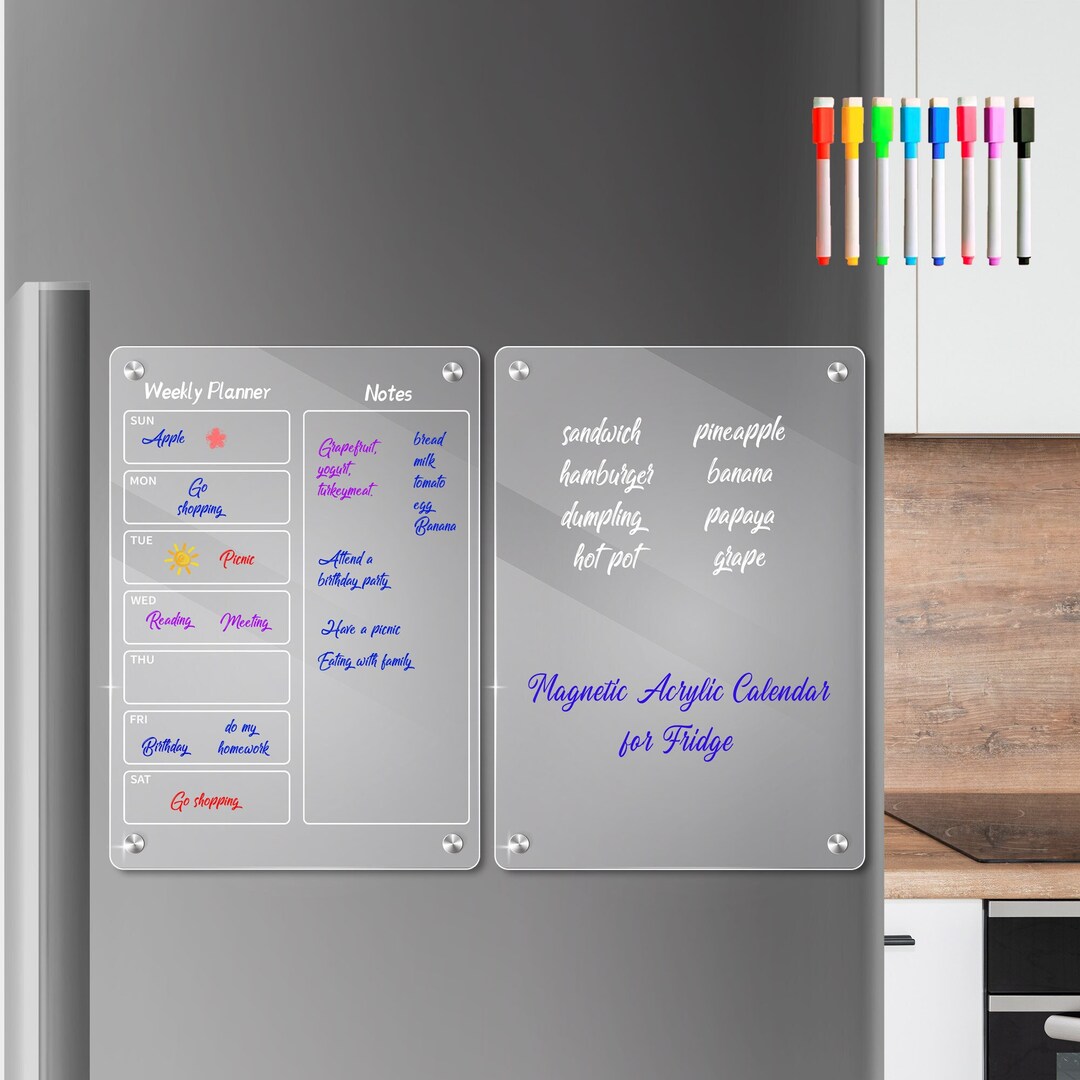 Acrylic Magnetic Calendar Dry Erase Board for Fridge, Clear Calendar ...