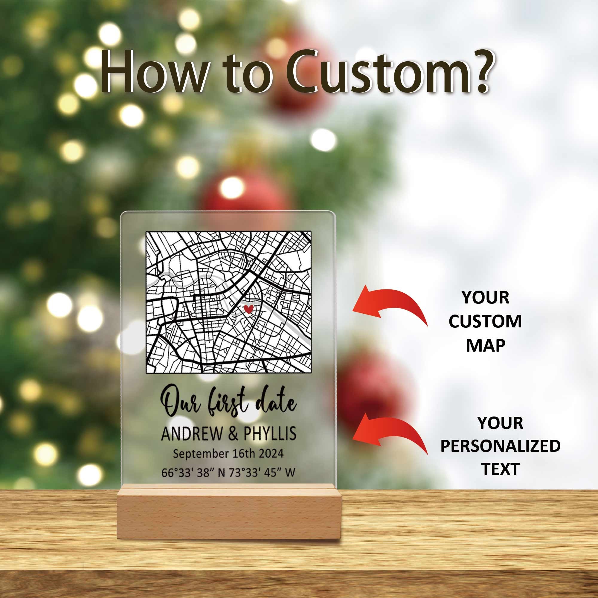 Custom Our First Date Map Night Light - Our First Date Memory Acrylic ...