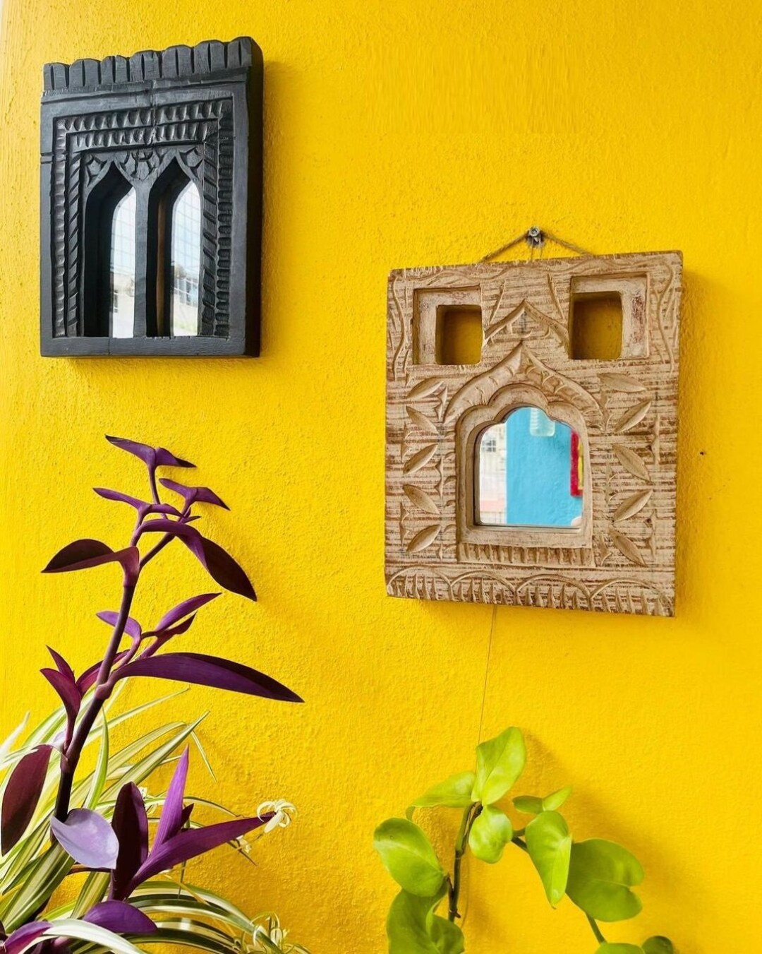 Mirror Frame Set Vintage Style Wall Hanging Wooden Handmade Wood Carved ...