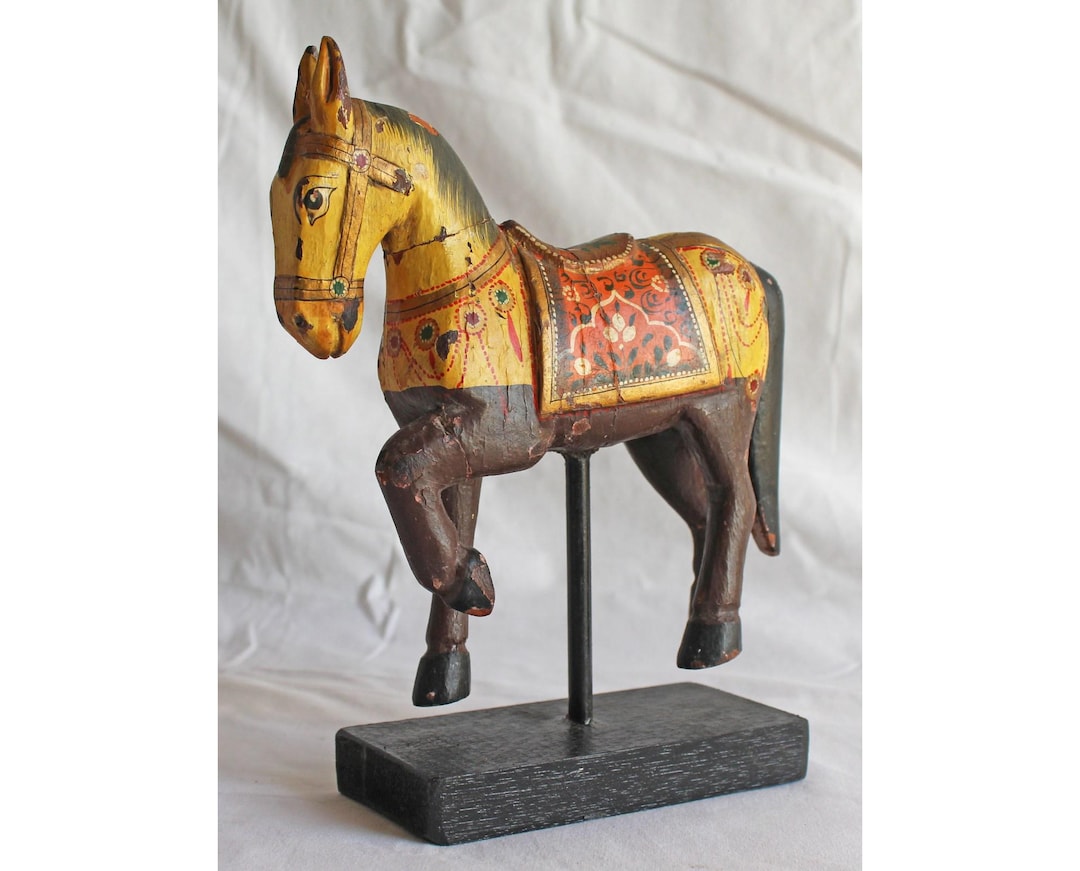 Vintage Wooden Hand Painted Horse Figurine, Charming Rustic Decor for ...