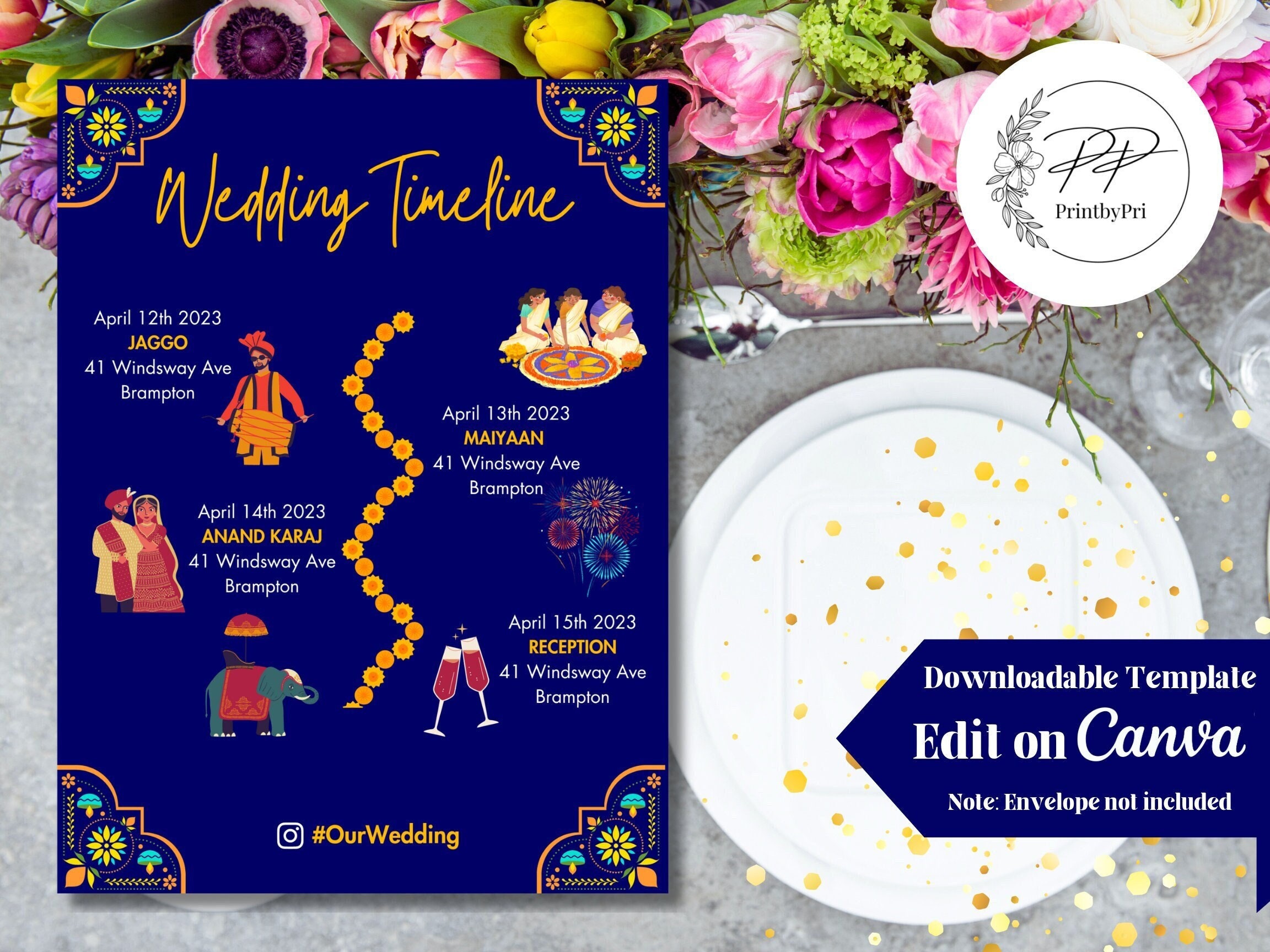 Sikh Groom Wedding Week Timeline | Instant Download | Editable | - Etsy