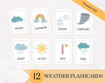 Weather Flashcards Printable Montessori Material Toddler - Etsy
