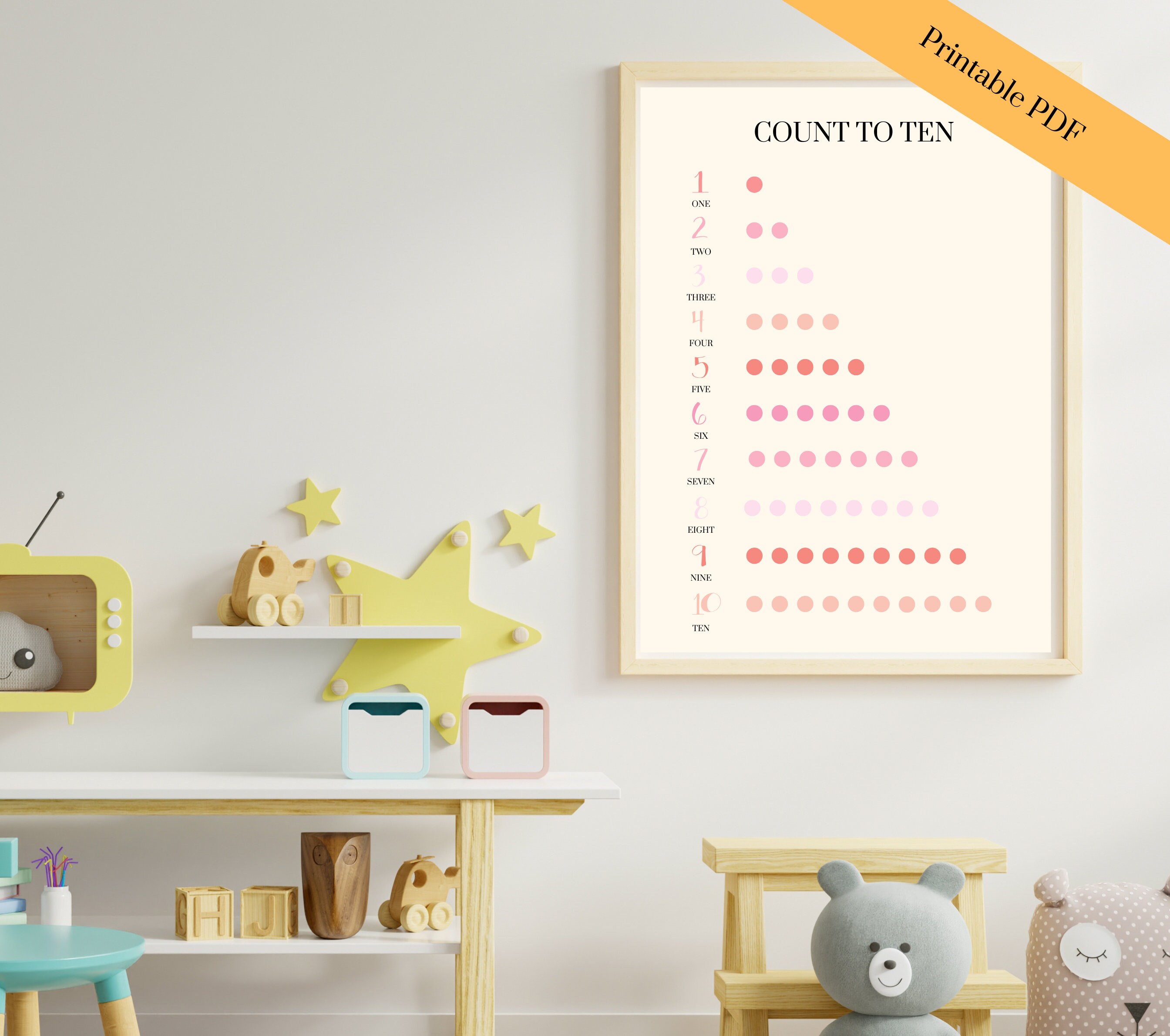 Póster de números, póster educativo rosa, póster Montessori, póster de ...