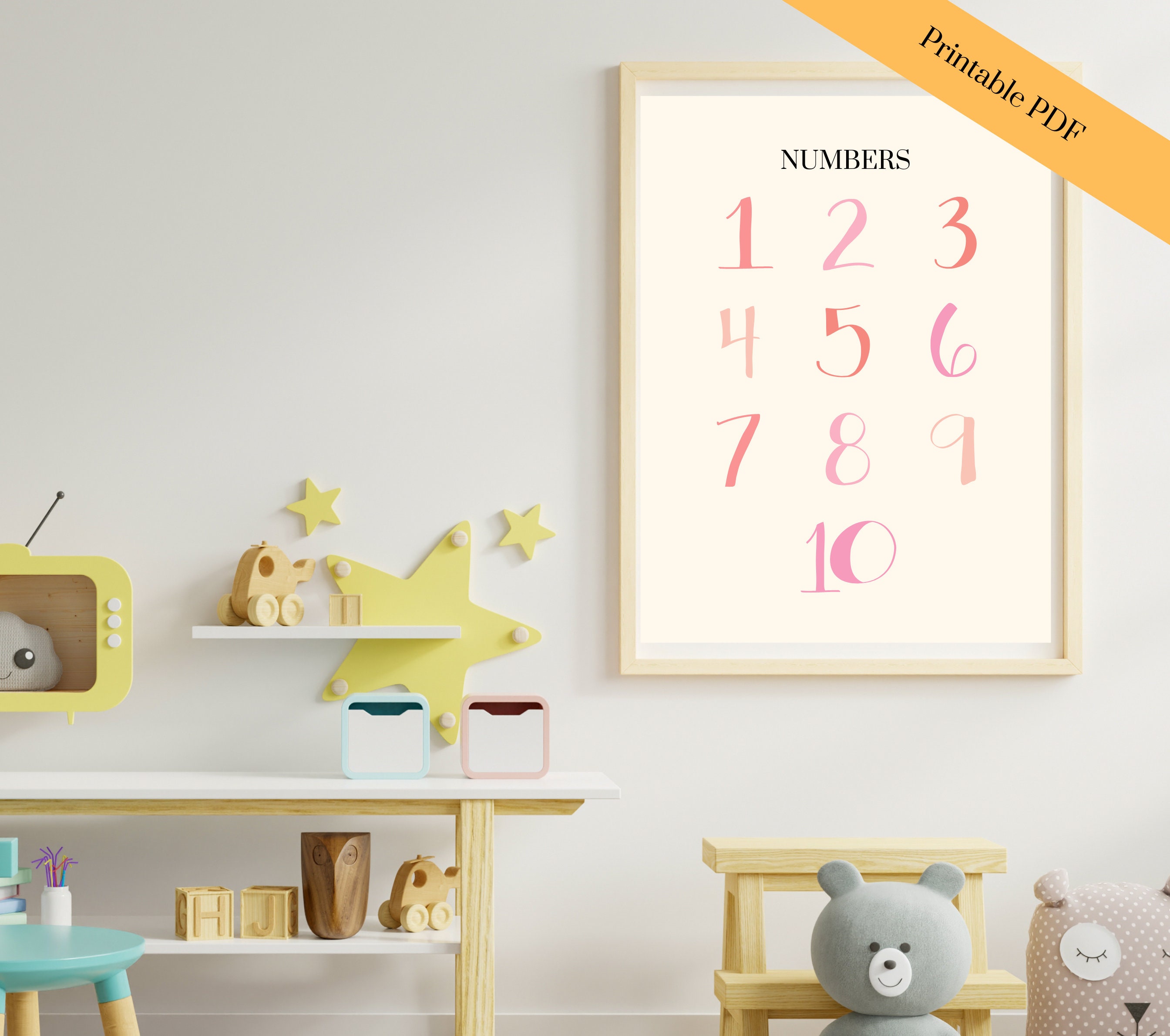 Poster Numbers Pink Educational Poster Montessori Numbers for Children ...