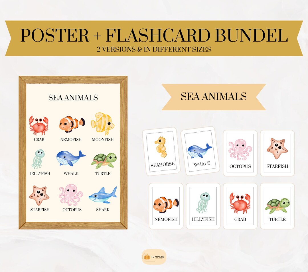 Poster Sea Animals Flashcards Water Animals Educational Poster ...