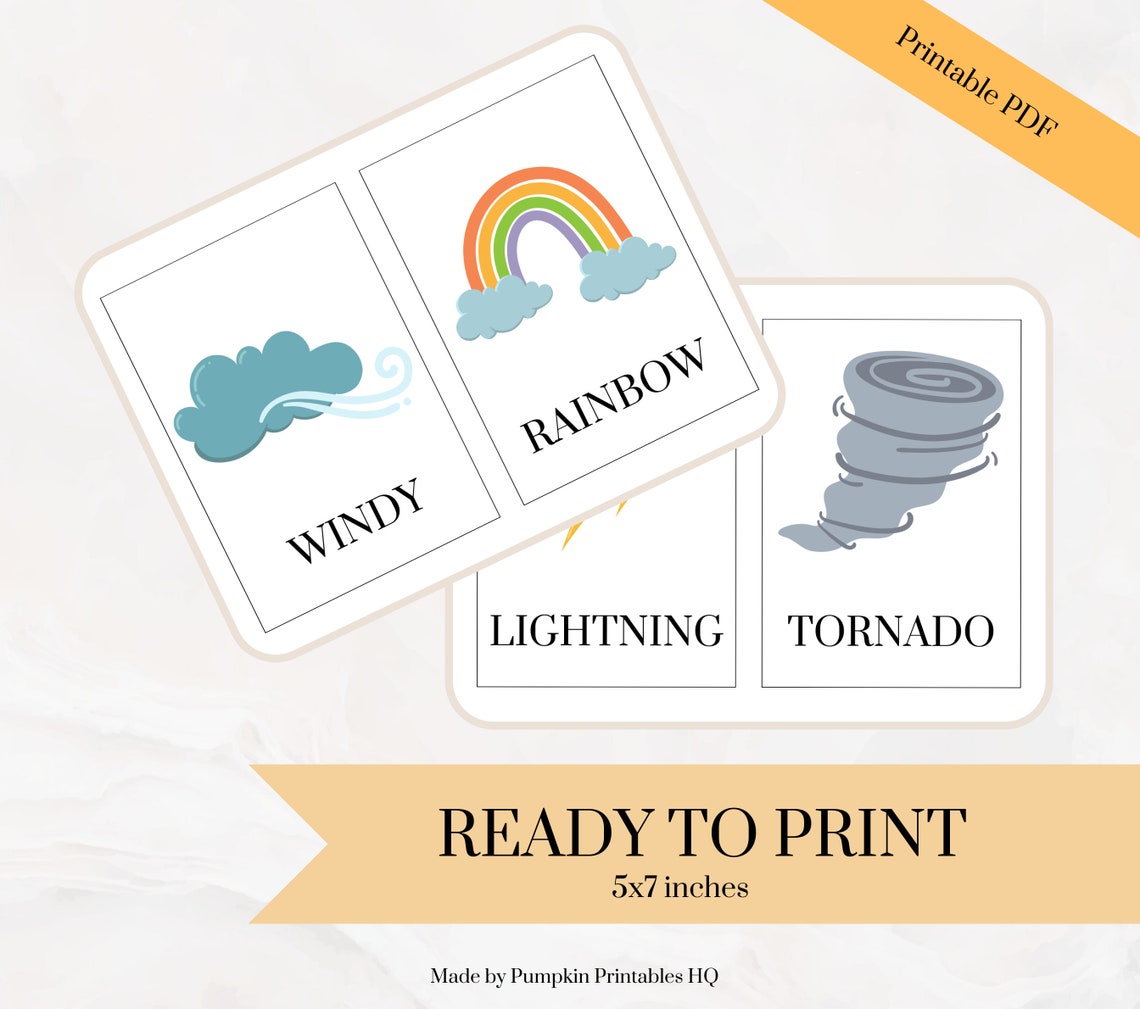 Flashcards Weather Montessori Flashcards to Learn Weather Pre-school ...