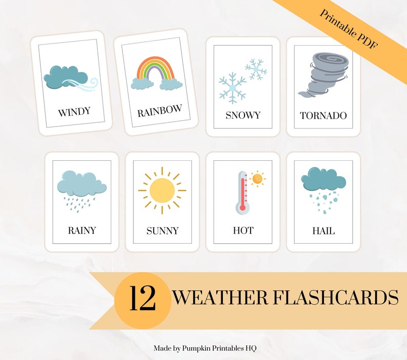 Flashcards Weather Montessori Flashcards to Learn Weather Pre-school ...