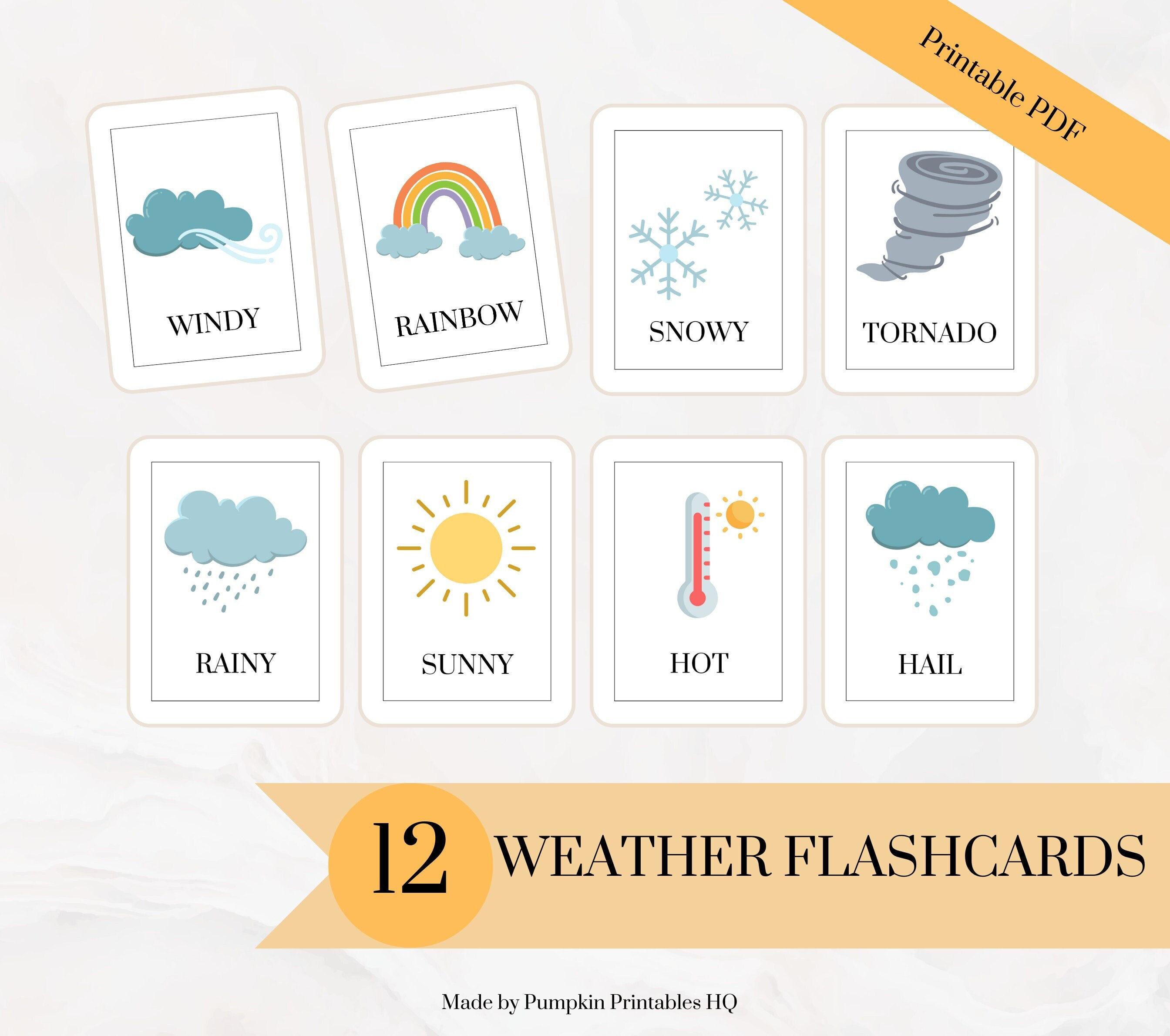 Flashcards Weather Montessori Flashcards to Learn Weather Pre-school ...