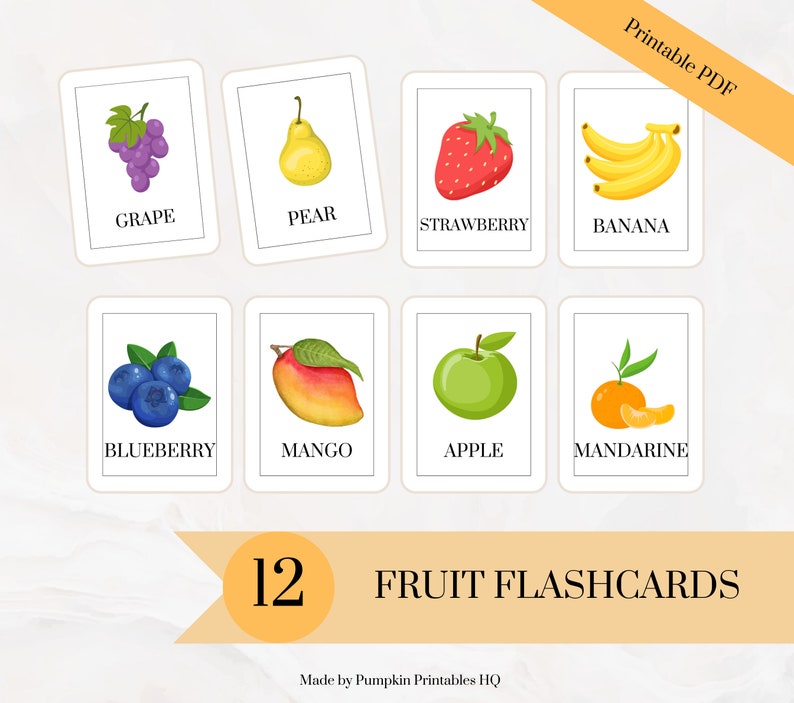 Flashcards Fruit Cards Montessori Flashcards for Teaching Fruits to ...