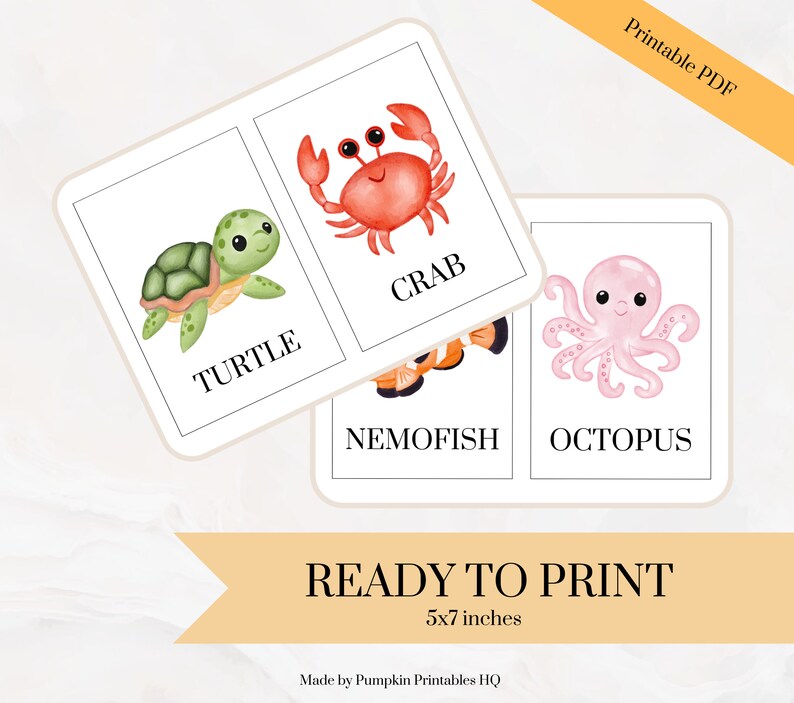 Flashcards Sea Animals Cards for Teaching Water Animals Montessori ...