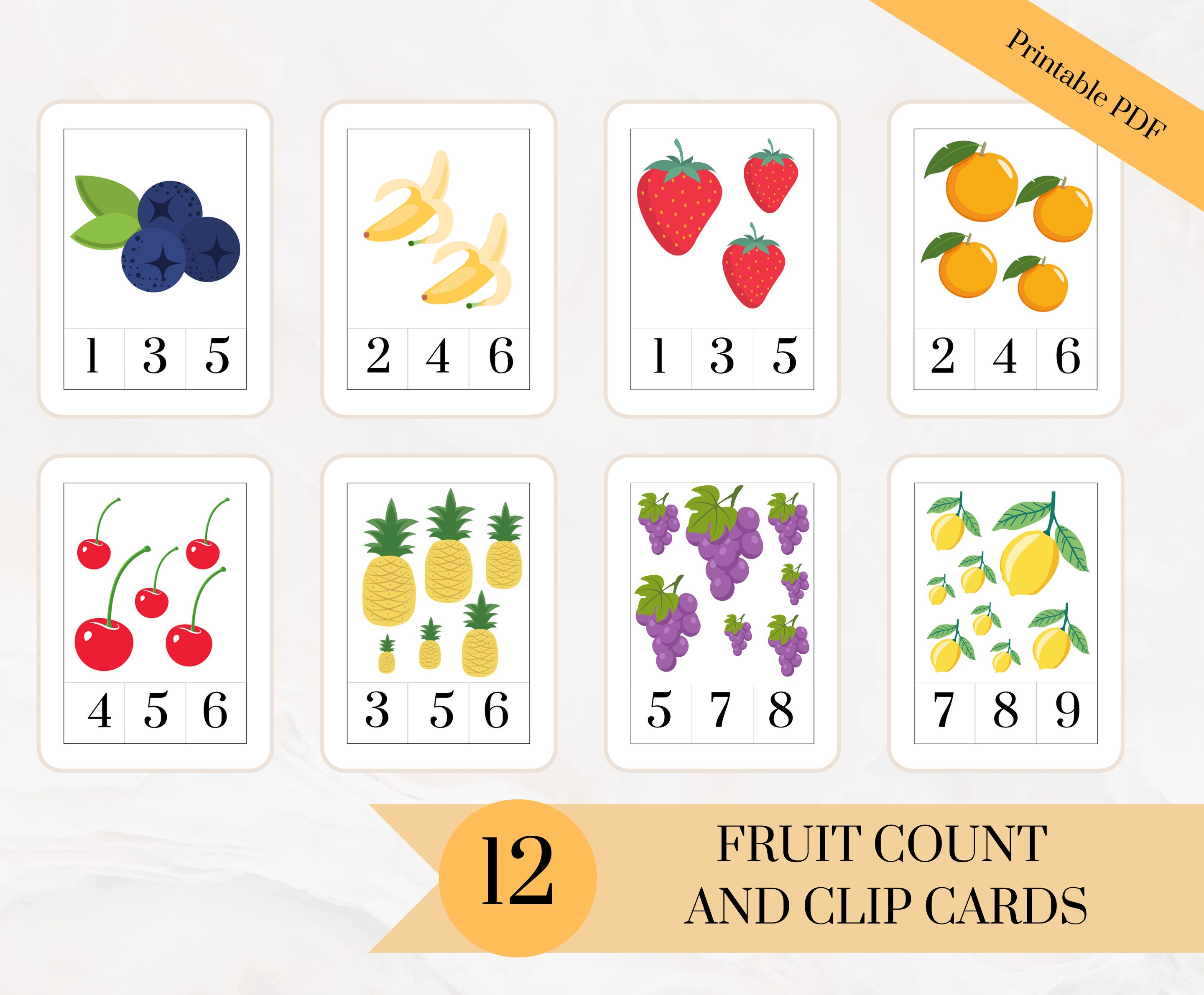 Count and Clip Fruit Cards for Counting Montessori Flashcards for ...