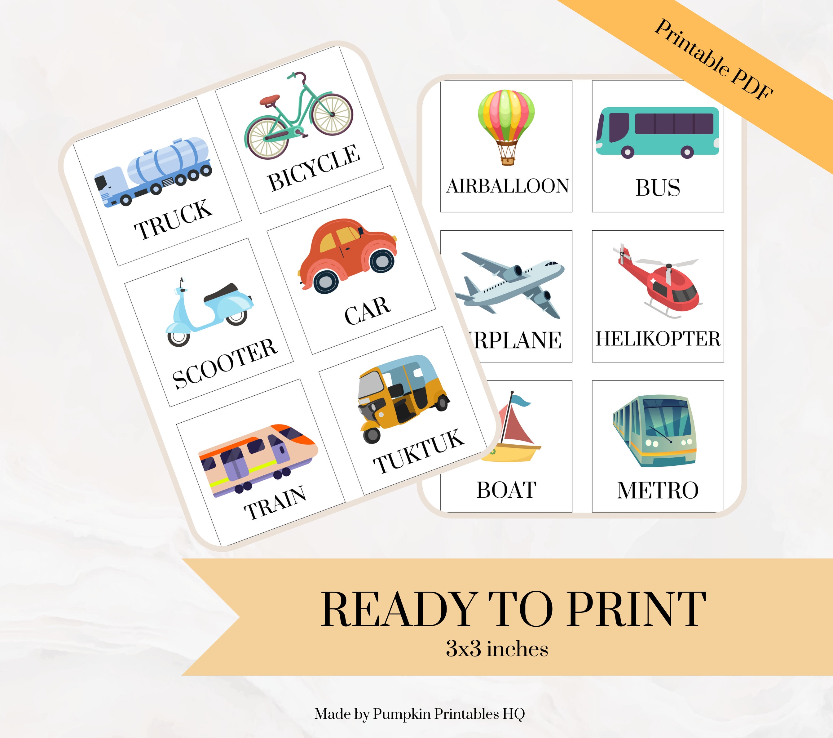 Flashcards Transport Cards for Children Transportation Flashcard Pre ...