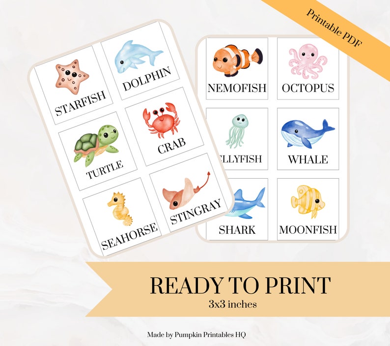 Flashcards Sea Animals Cards for Teaching Water Animals Montessori ...