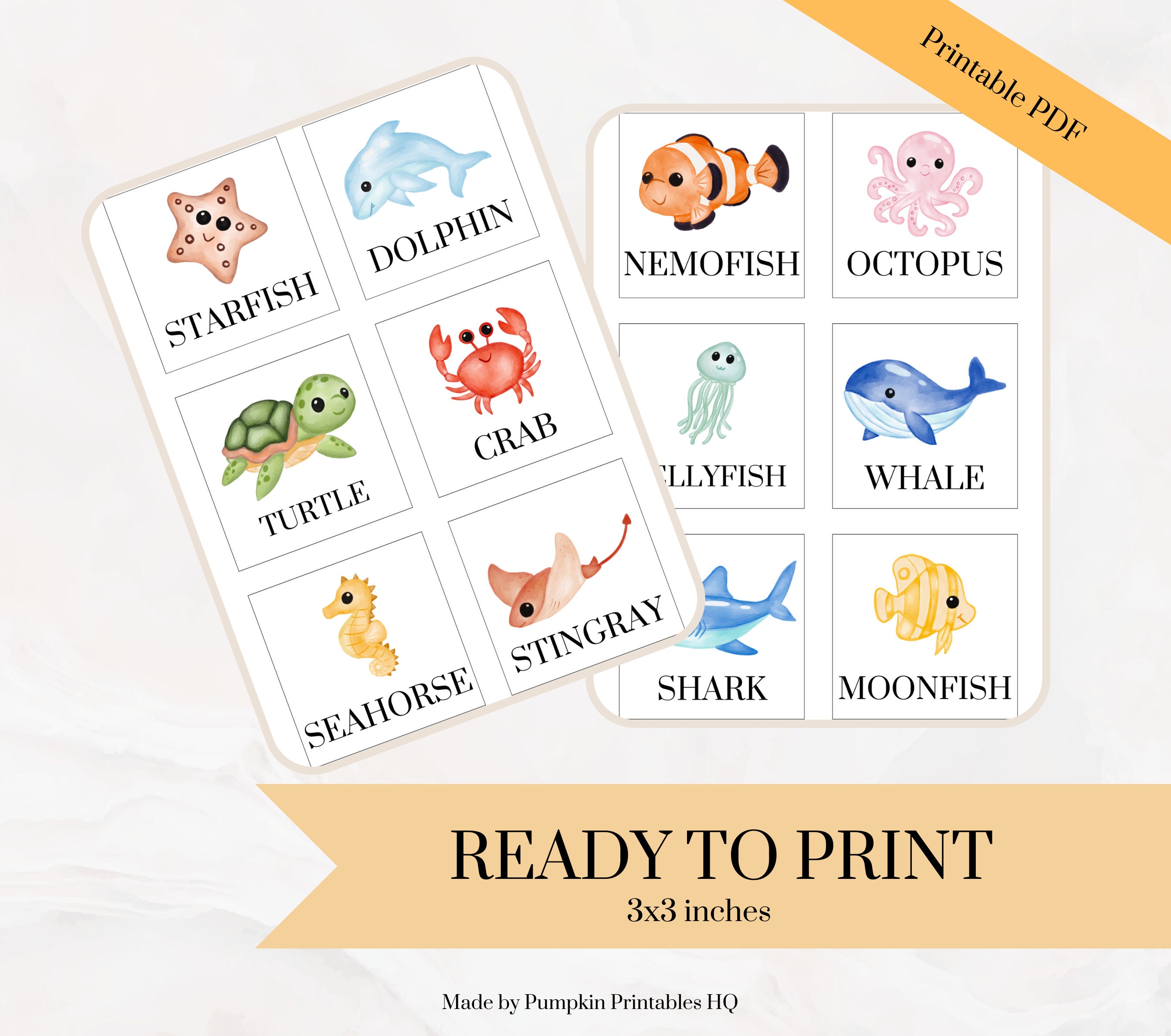 Flashcards Sea Animals Cards for Teaching Water Animals Montessori ...