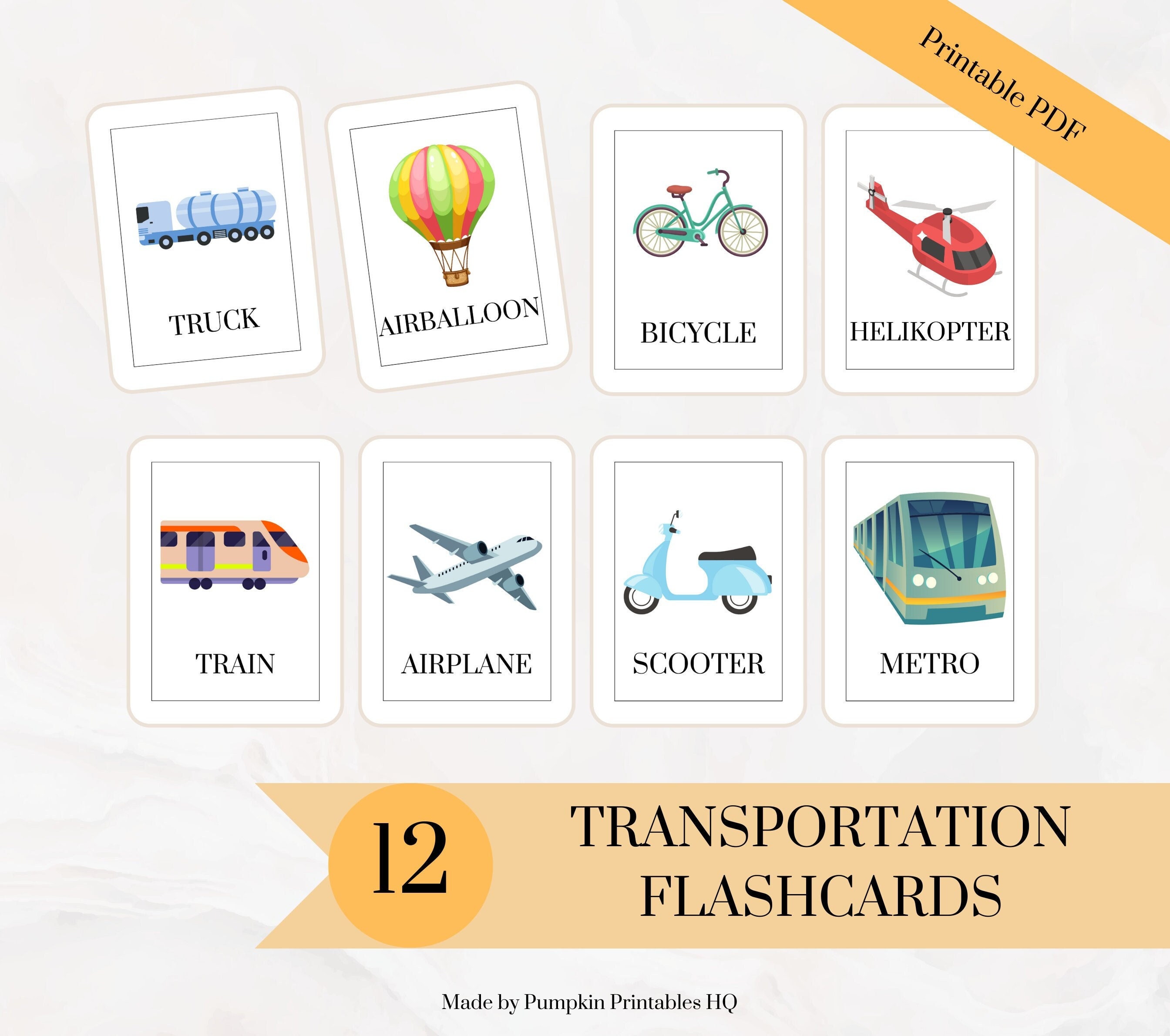 Flashcards Transport Cards for Children Transportation Flashcard Pre ...