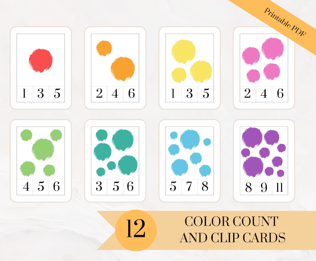 Count and Clip Color Cards for Counting Montessori Flashcards for ...