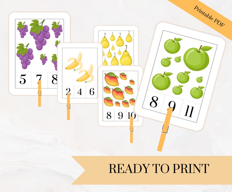 Count and Clip Fruit Cards for Counting Montessori Flashcards for ...