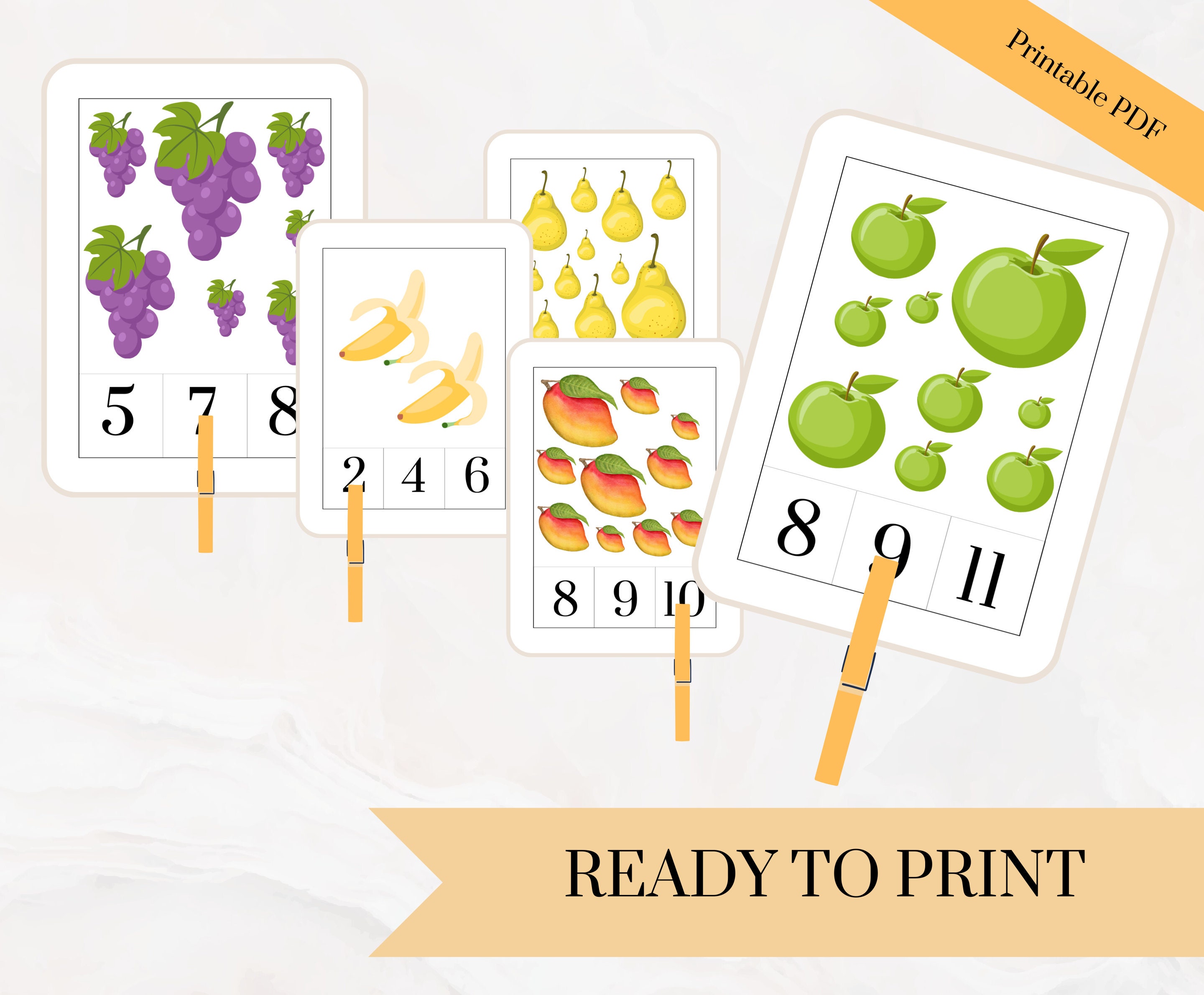 Count and Clip Fruit Cards for Counting Montessori Flashcards for ...