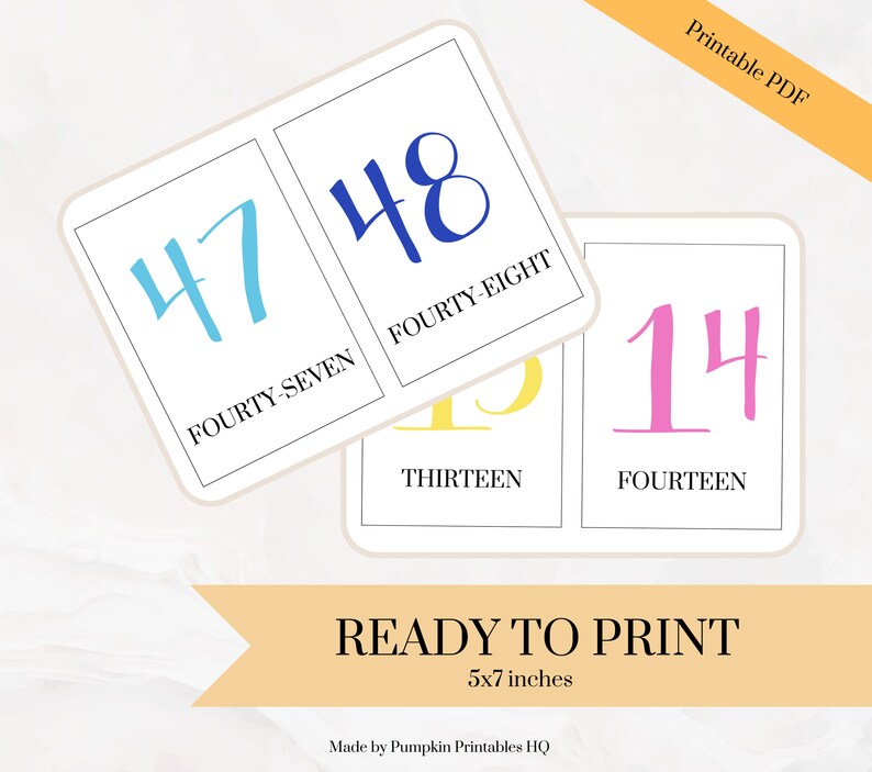 Flashcards Numbers 1-50 Learning Numbers Montessori Flashcards Pre ...