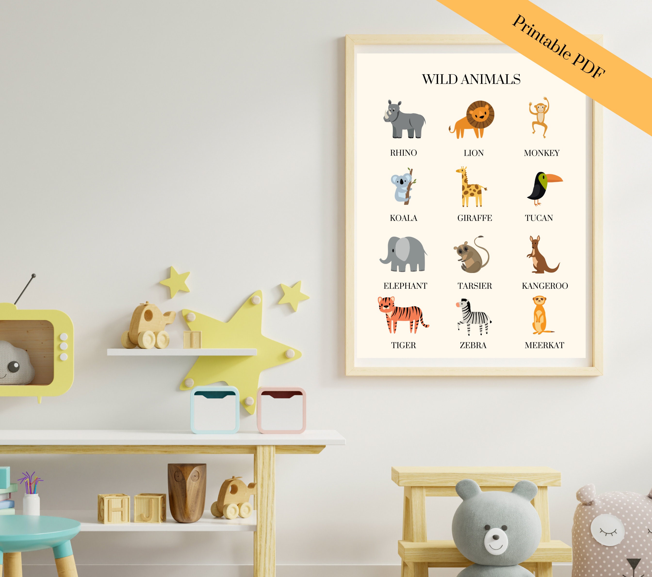 Poster Wild Animal for Children Montessori Poster Learning African ...
