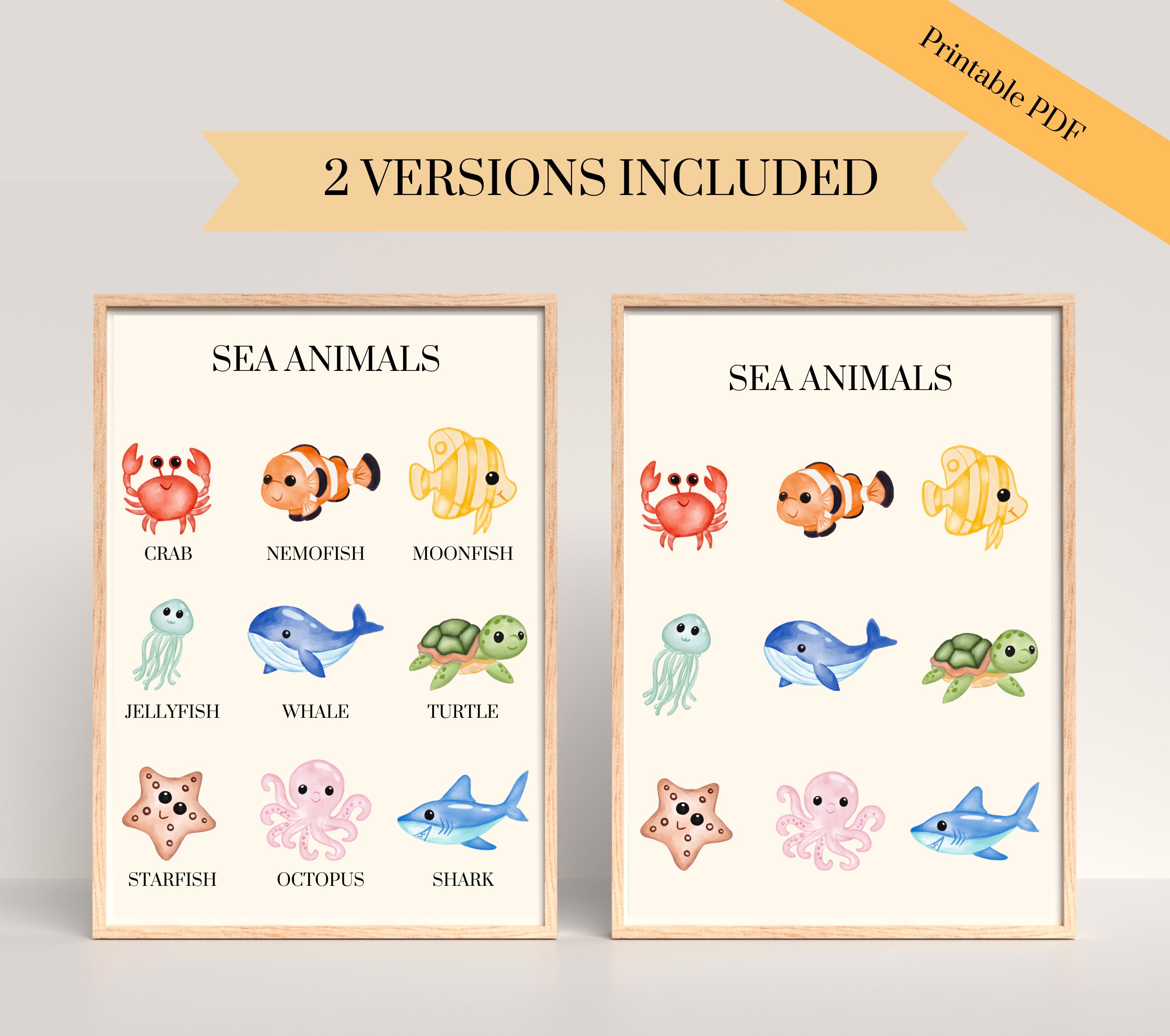 Poster Sea Animals Flashcards Water Animals Educational Poster ...