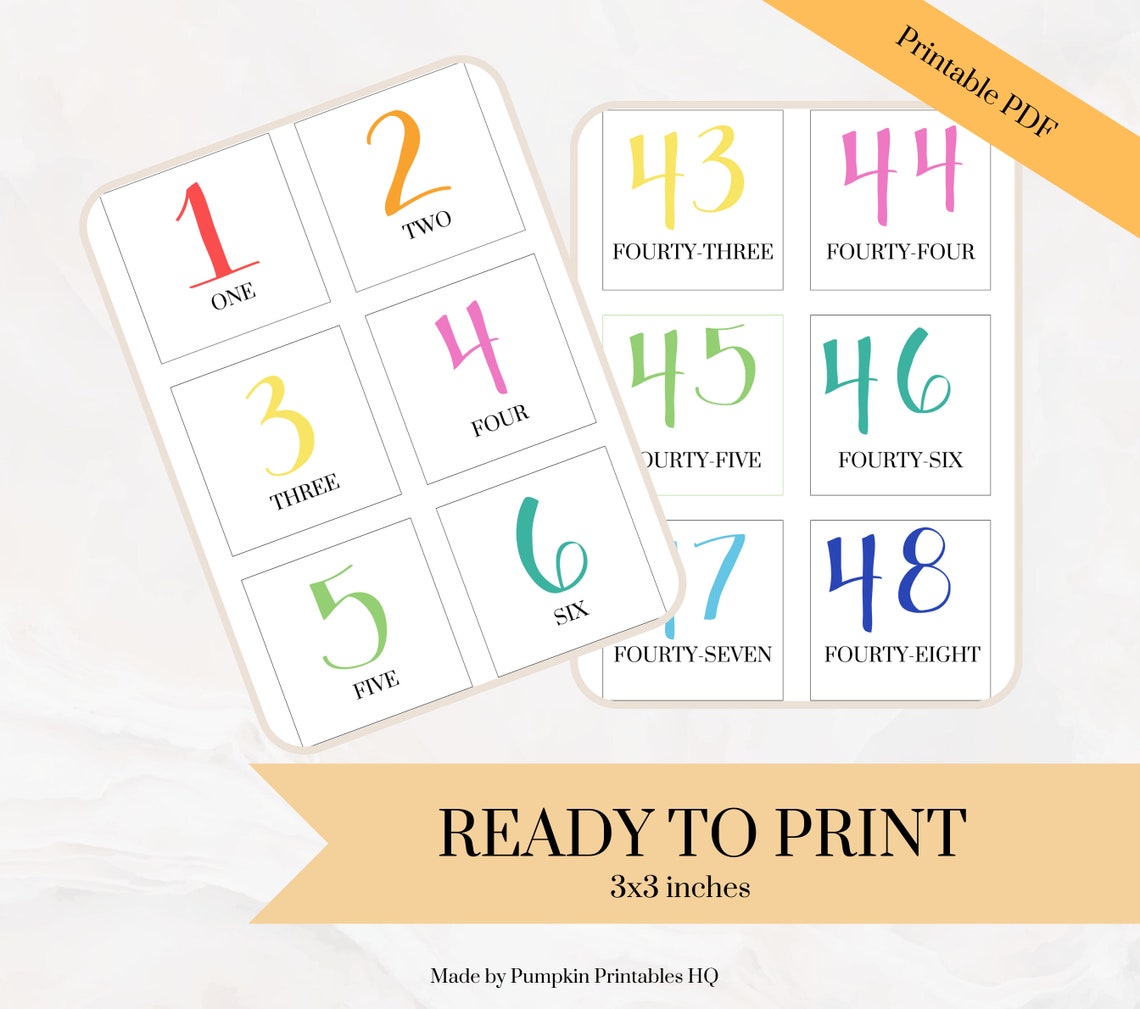 Flashcards Numbers 1-50 Learning Numbers Montessori Flashcards Pre ...