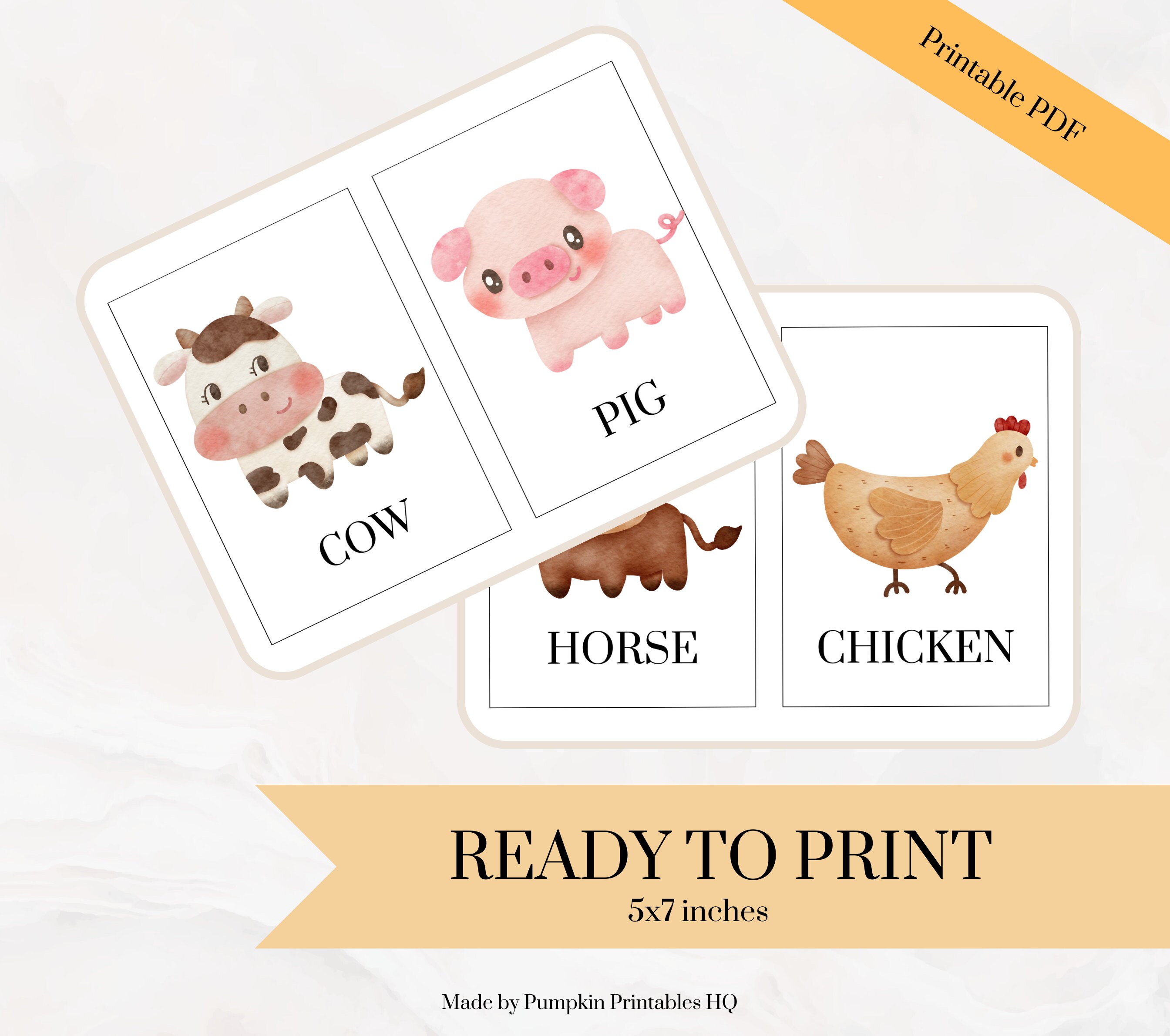 Flashcards Farm Animals Cards for Kids Montessori Flashcards for ...