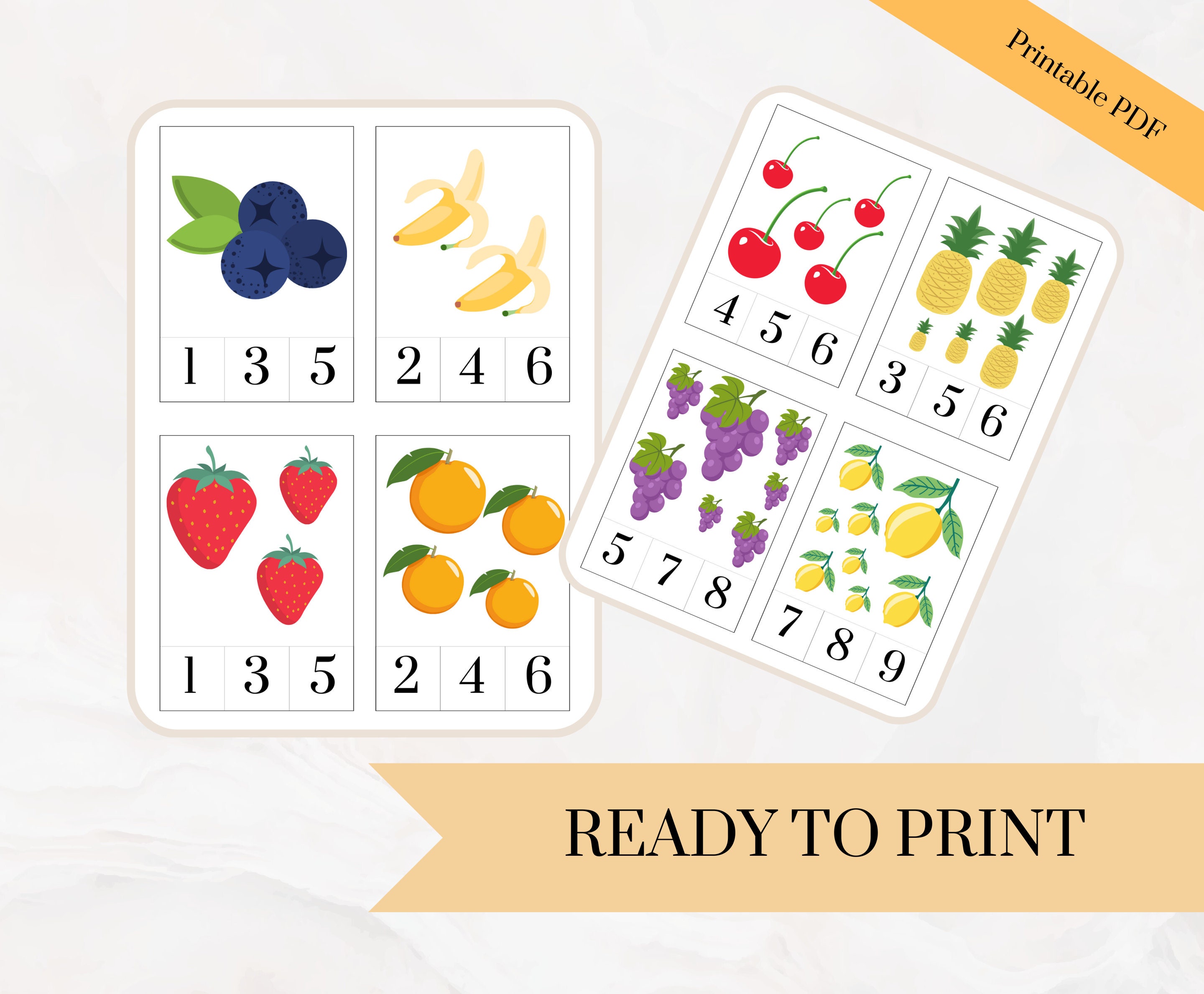 Count and Clip Fruit Cards for Counting Montessori Flashcards for ...