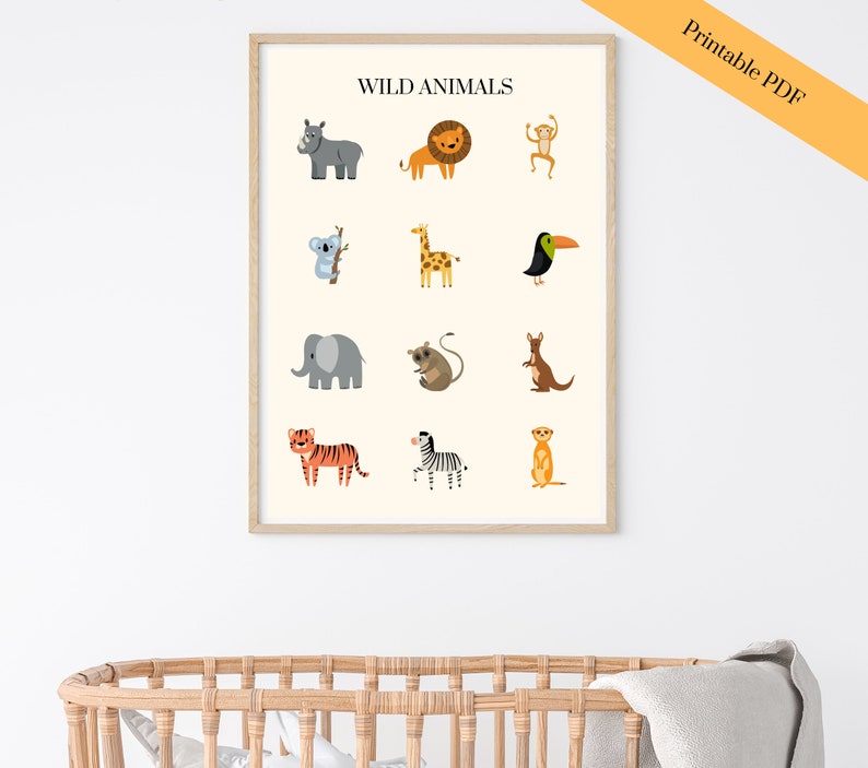 Poster Wild Animal for Children Montessori Poster Learning African ...