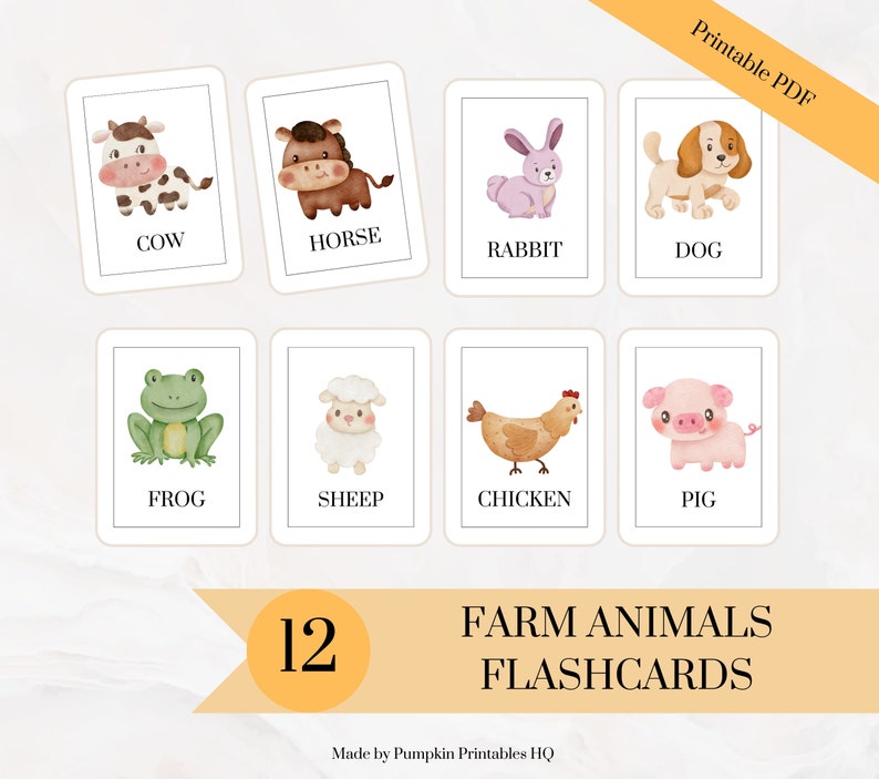 Flashcards Farm Animals Cards for Kids Montessori Flashcards for ...