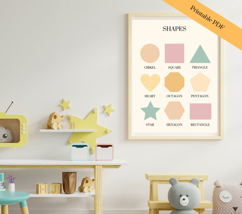 Poster Shapes Neutral Colors Educational Poster for Children Montessori ...