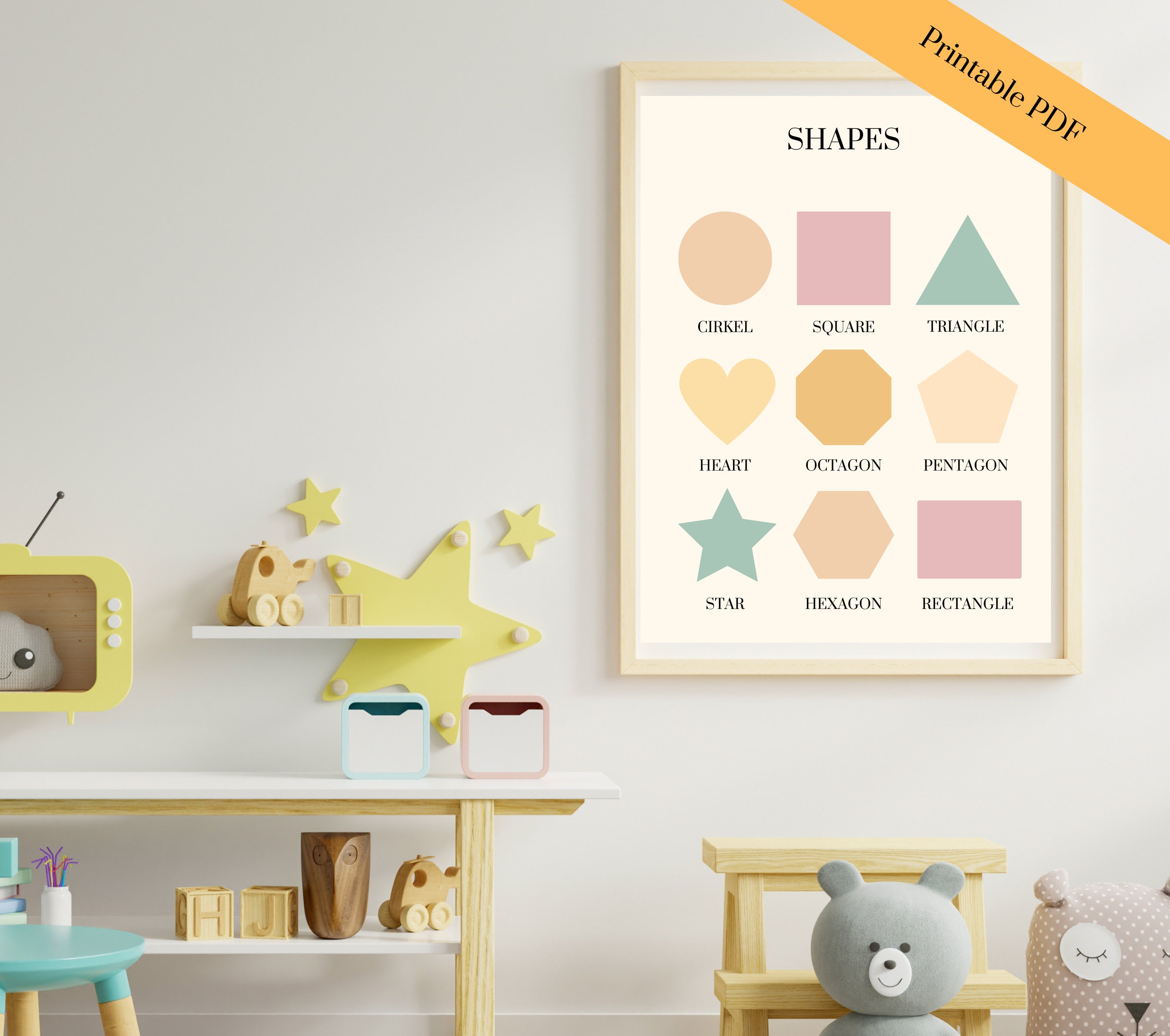 Poster Shapes Neutral Colors Educational Poster for Children Montessori ...