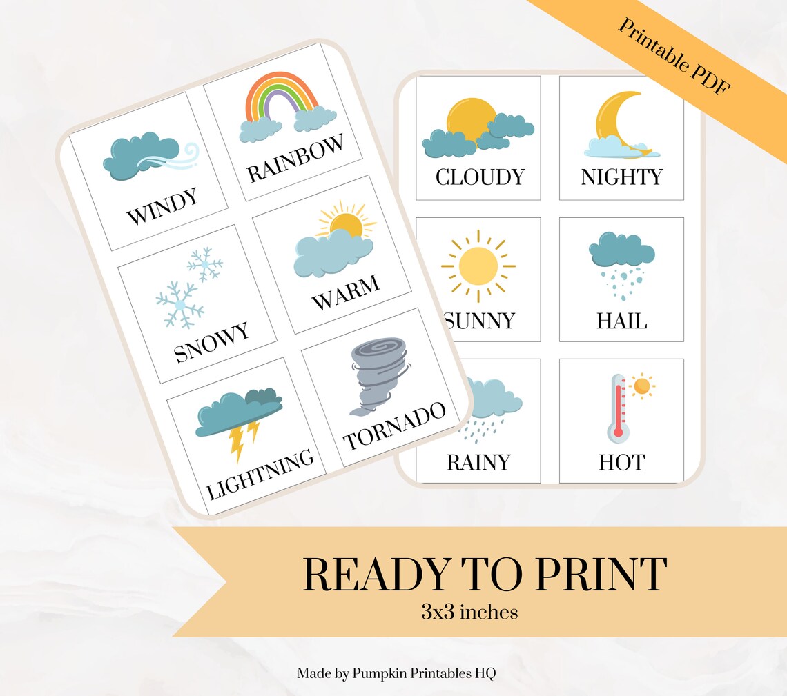 Flashcards Weather Montessori Flashcards to Learn Weather Pre-school ...