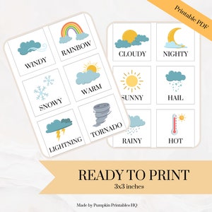 Flashcards Weather Montessori Flashcards to Learn Weather Pre-school ...