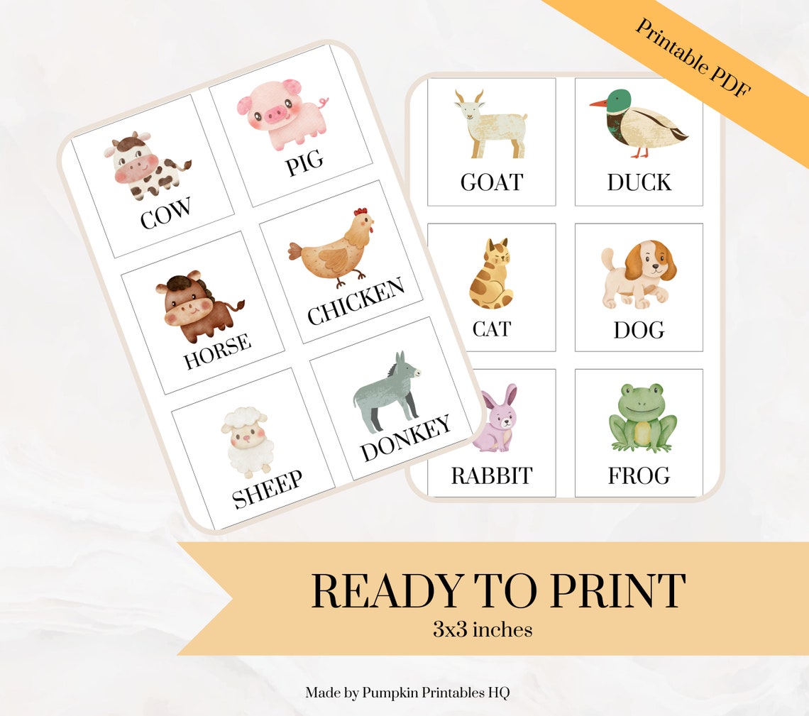 Flashcards Farm Animals Cards for Kids Montessori Flashcards for ...