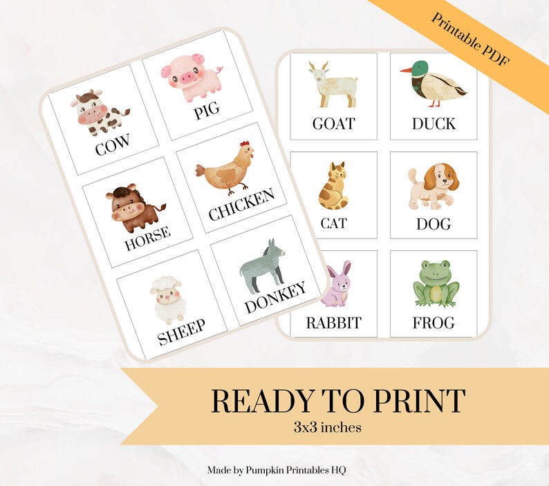 Flashcards Farm Animals Cards for Kids Montessori Flashcards for ...