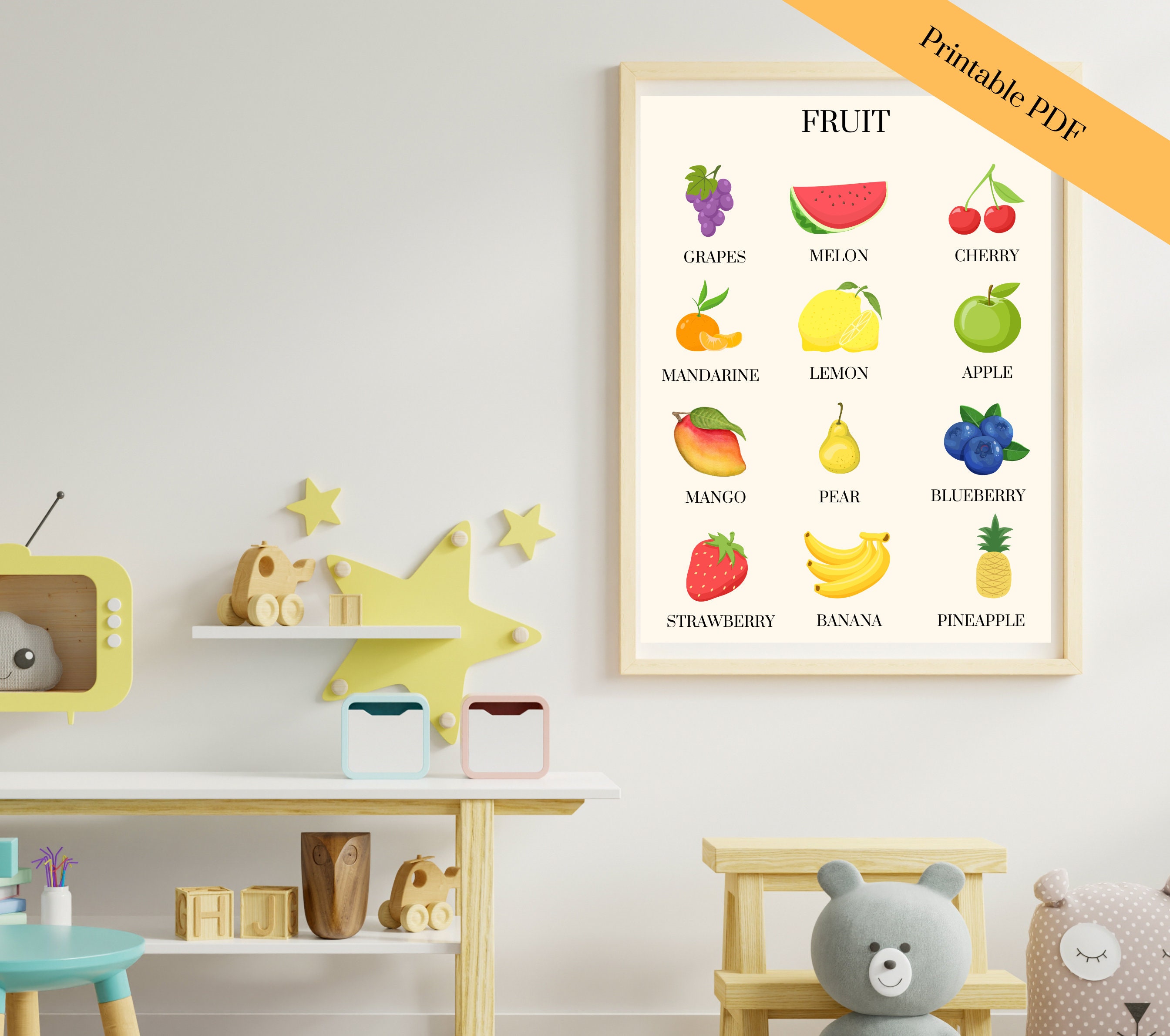 Poster Fruits for Children Montessori Poster Learning Fruit Classroom ...