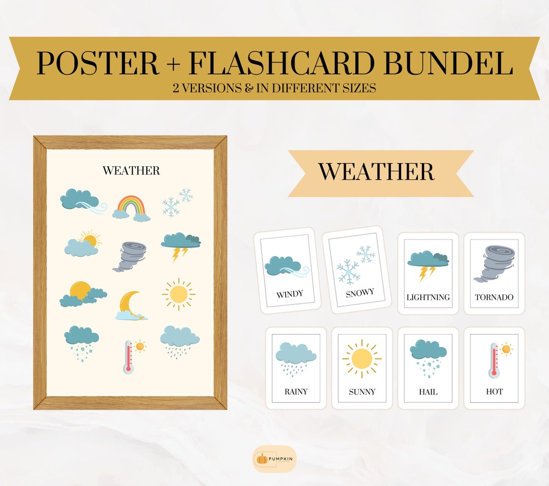 Poster Weather Flashcards Climate Educational Poster Montessori Weather ...