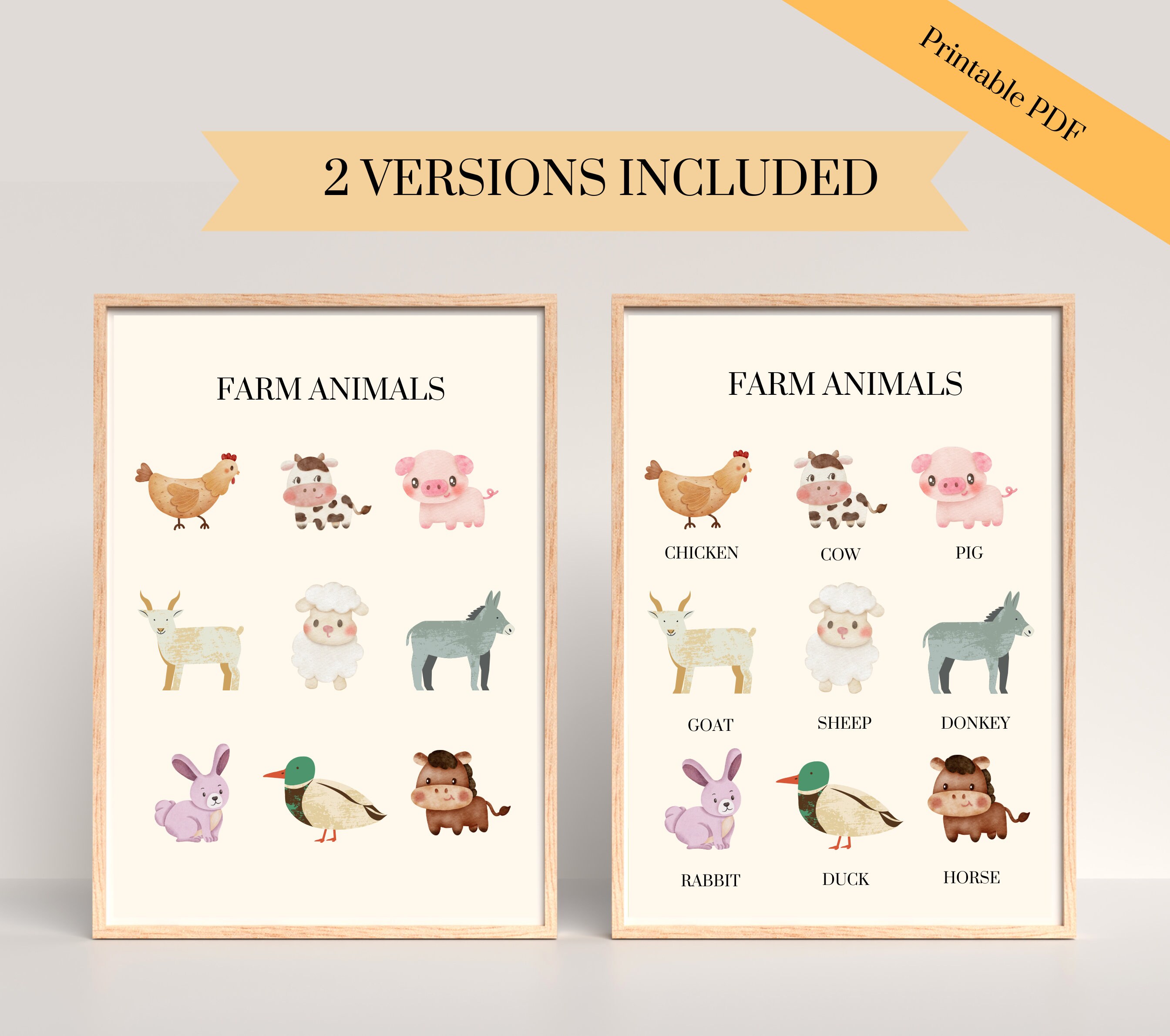 Poster Farm Animal for Children Montessori Poster Learning Farm Animals ...