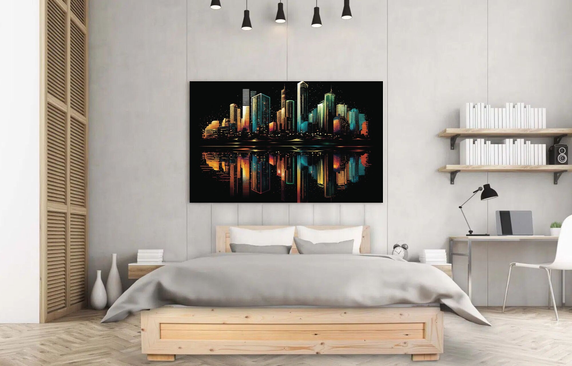 Beautiful Colorful City Skyline at Night Vibrant Colors AI Artwork ...