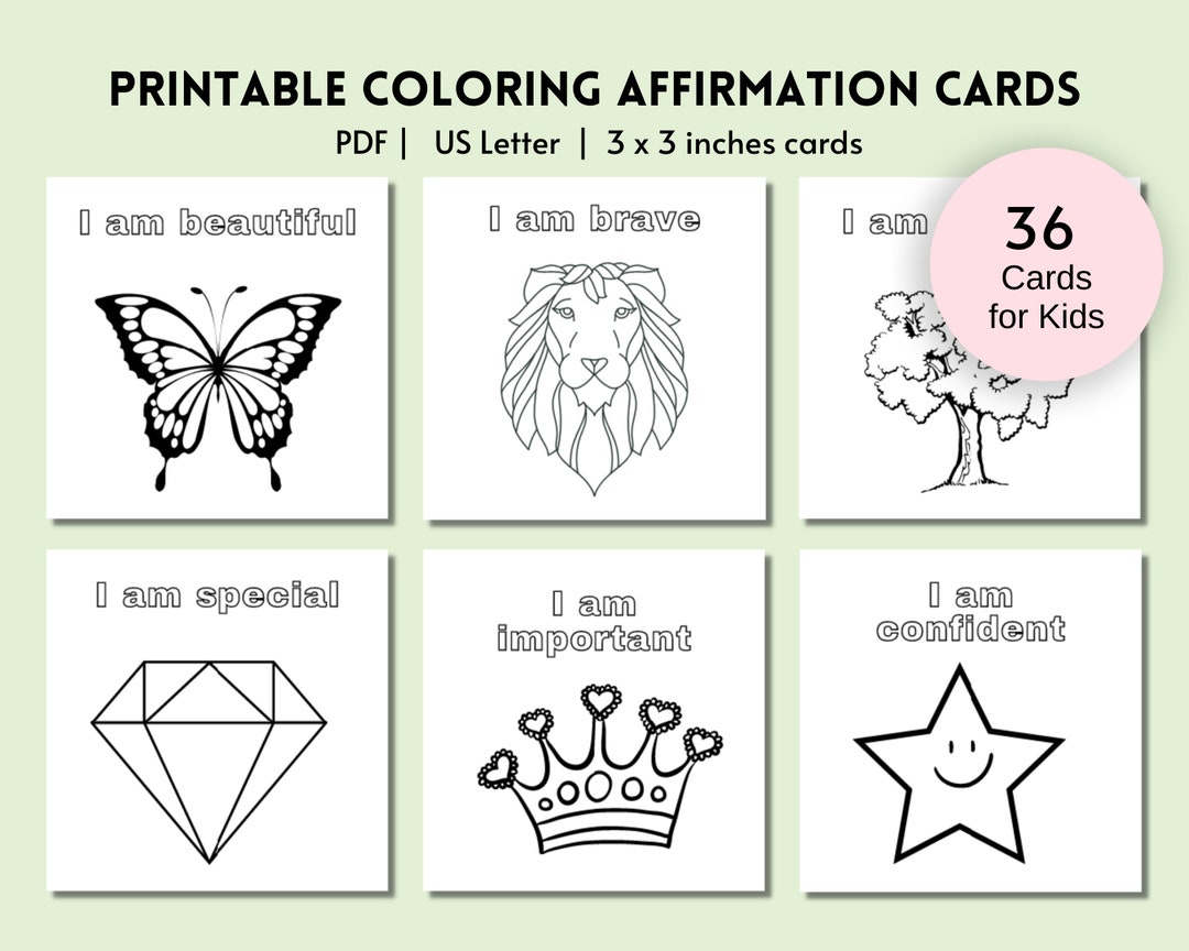 Coloring Affirmation Cards Printable Affirmations for Kids - Etsy Australia