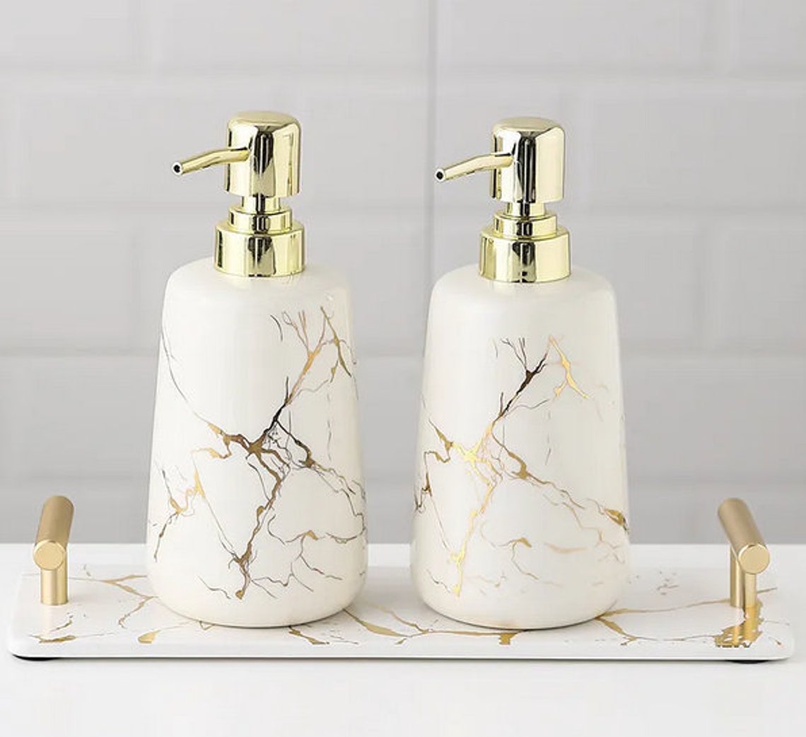 Ceramic Soap & Lotion Dispenser Set With Tray Soap Aromatherapy Bottle ...