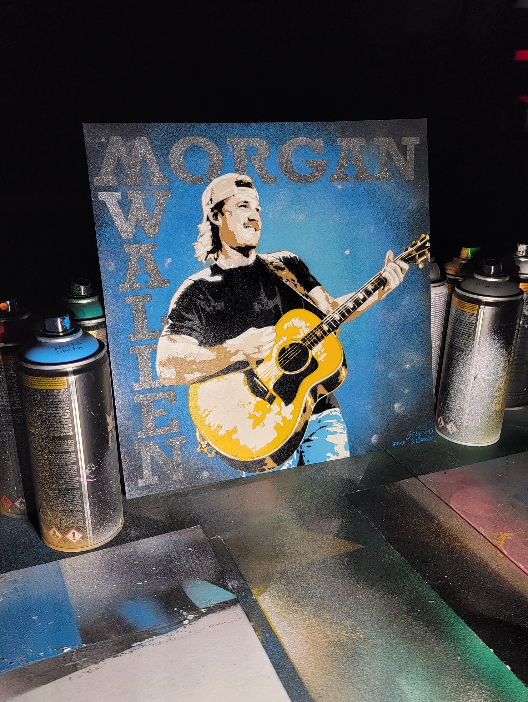 Morgan Wallen Painting blue Glow in the Dark Spray Painting Country ...