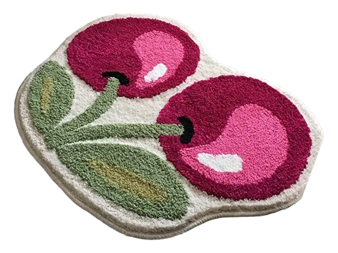 Cute Cherry Tufting Carpet Door Mat Soft Thick Fluffy Tufted Bathroom ...