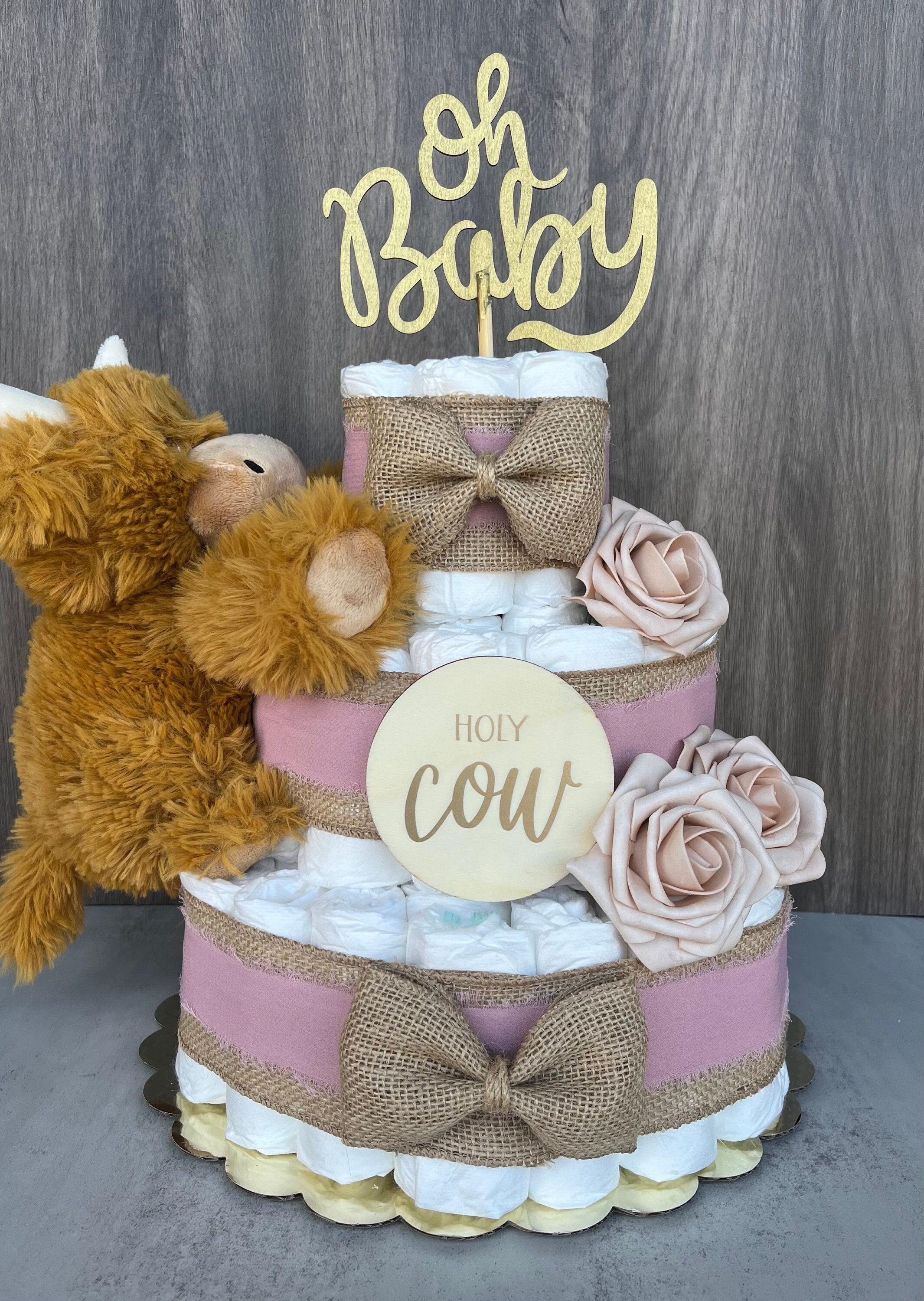 Highland Cow Diaper Cake Baby Shower Gift Baby Girl Gift Baby Shower ...
