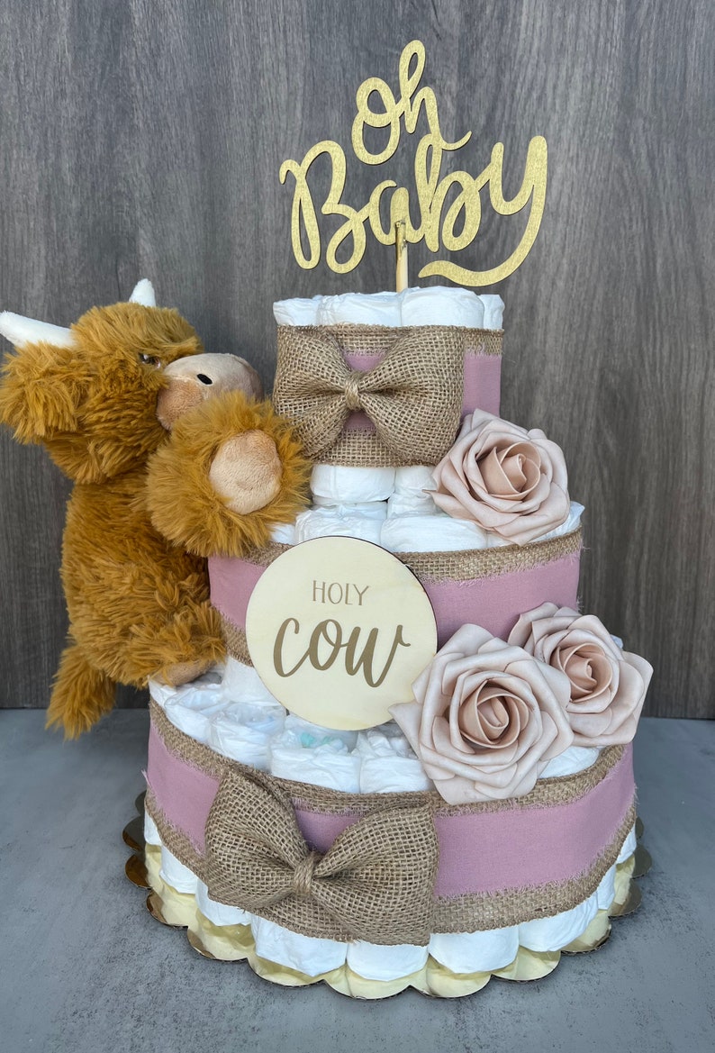 Highland Cow Diaper Cake Baby Shower Gift Baby Girl Gift Baby Shower ...