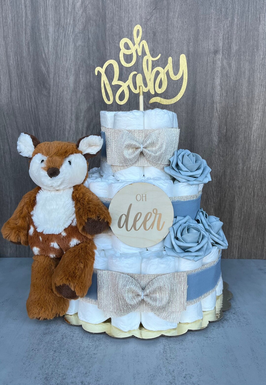 Deer Diaper Cake Baby Shower Gift Baby Boy Gift Baby Shower Centerpiece ...