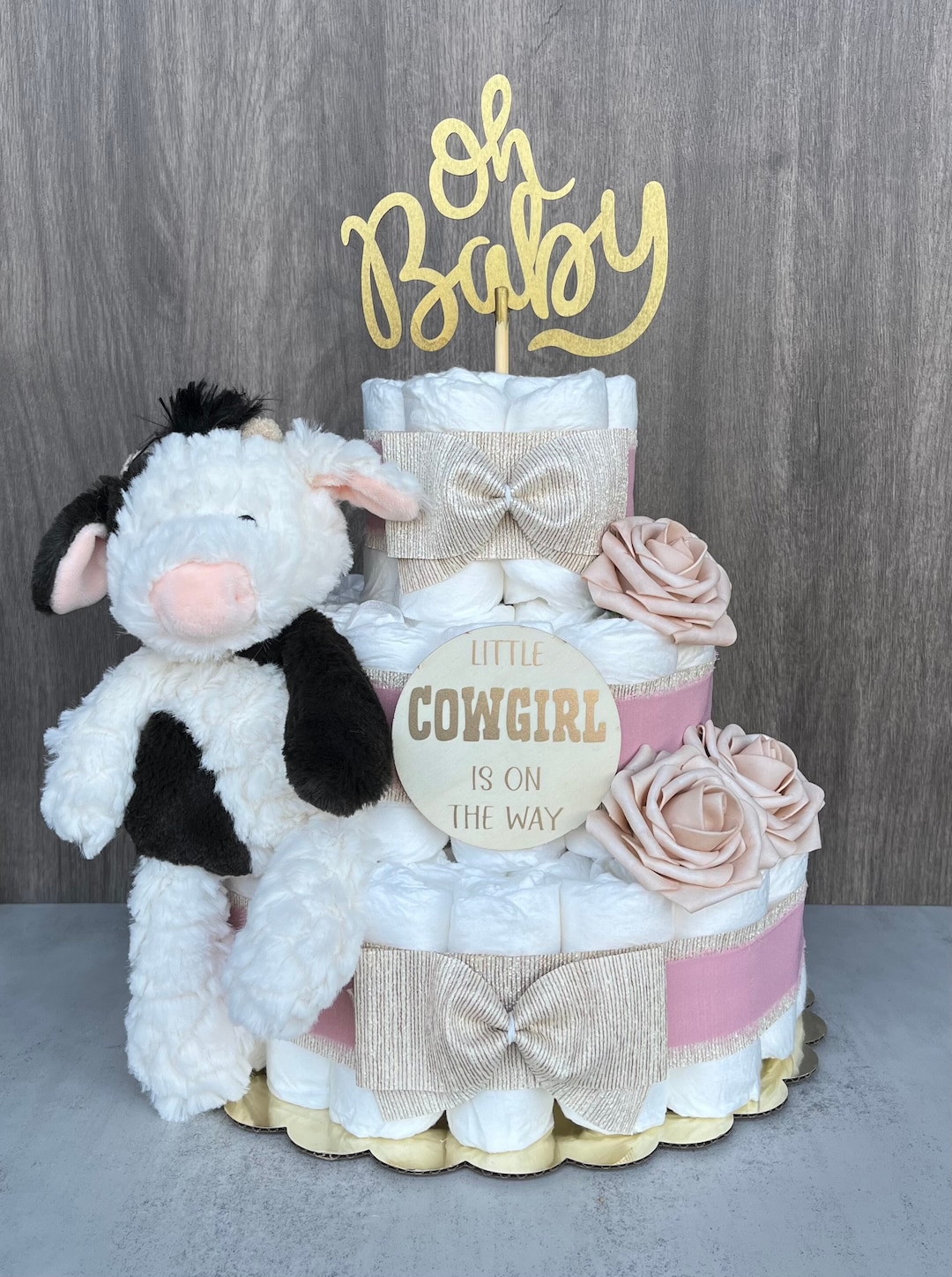 Cow Diaper Cake Baby Shower Gift Baby Girl Gift Baby Shower Centerpiece ...