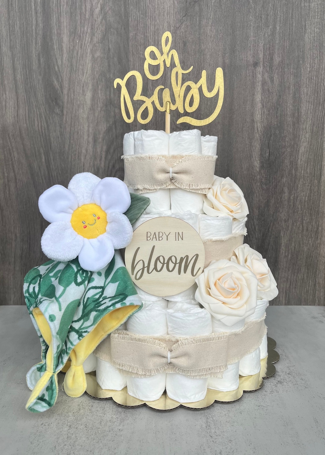 Daisy Diaper Cake Baby Shower Gift Gender Neutral Gift Baby Shower ...