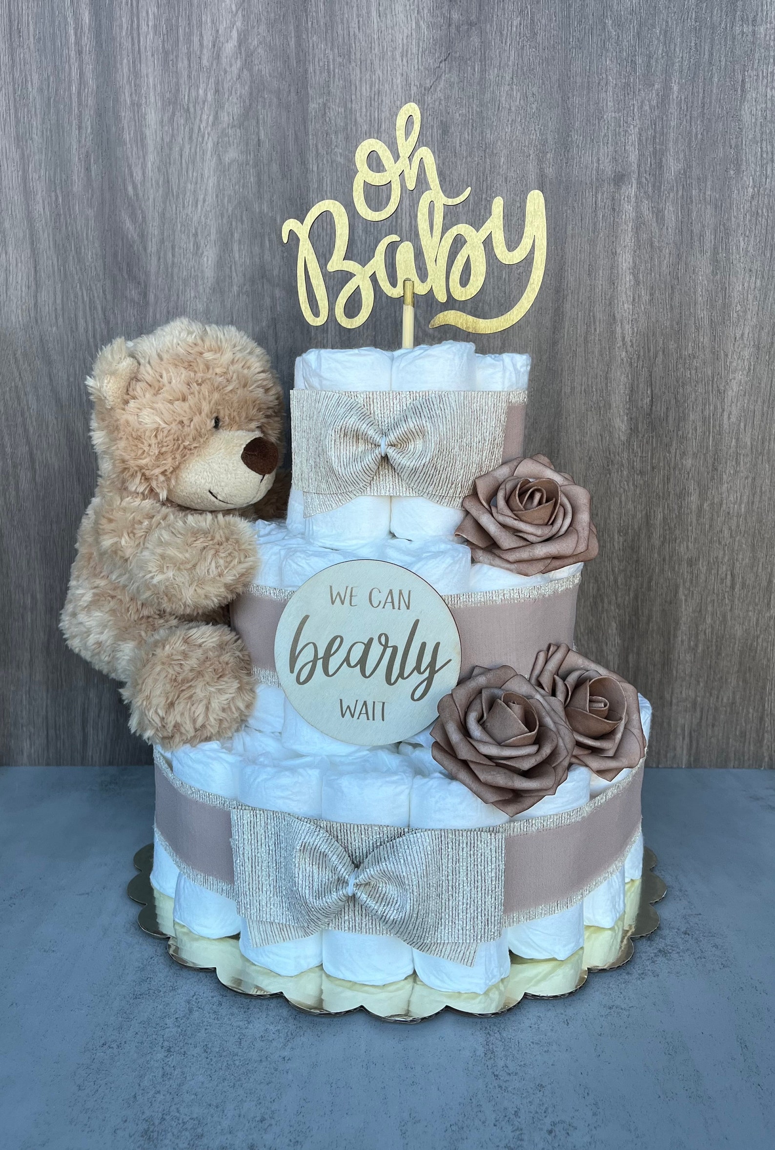 Teddy Bear Diaper Cake Baby Shower Gift Gender Neutral Gift Baby Shower ...